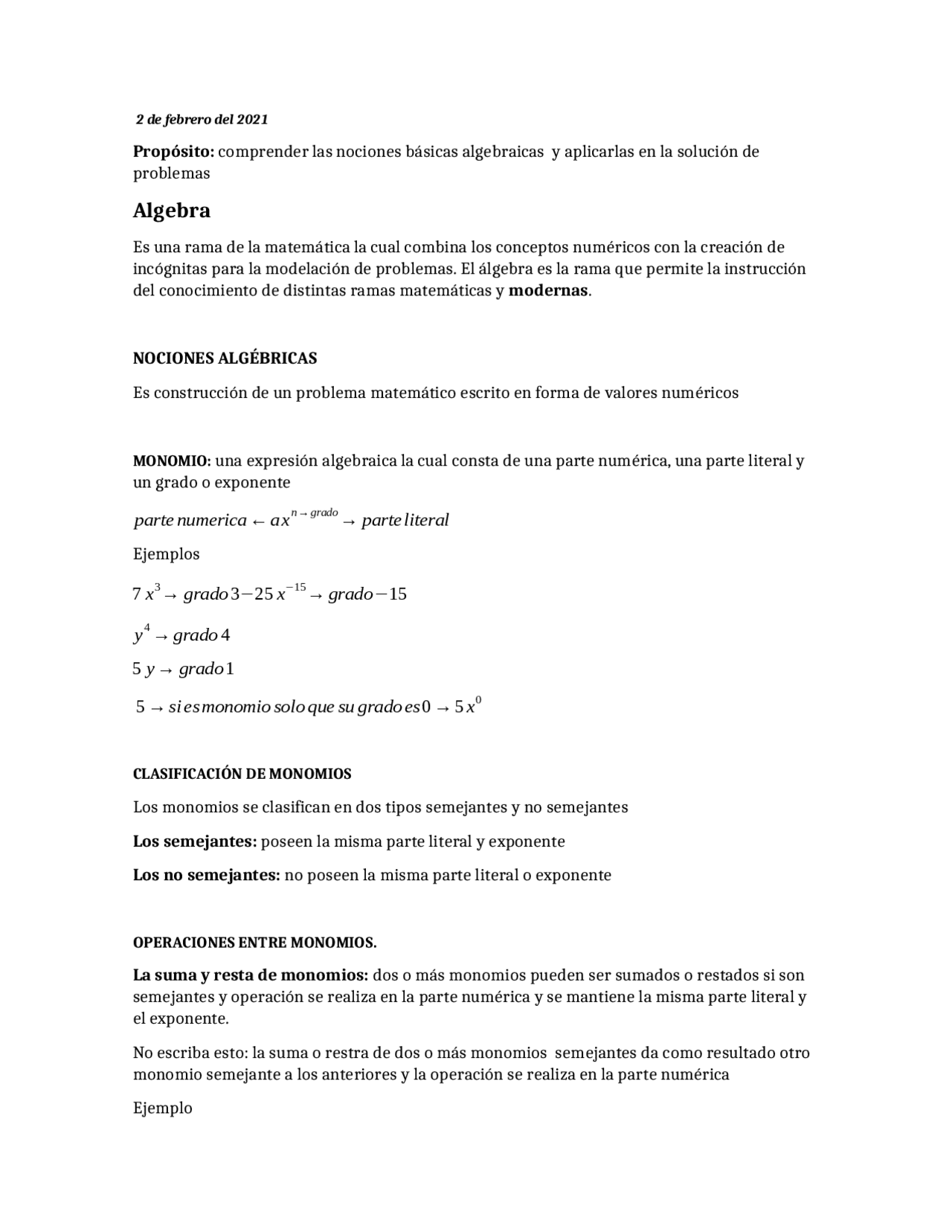 Algebra Apuntes De La Clase Docsity