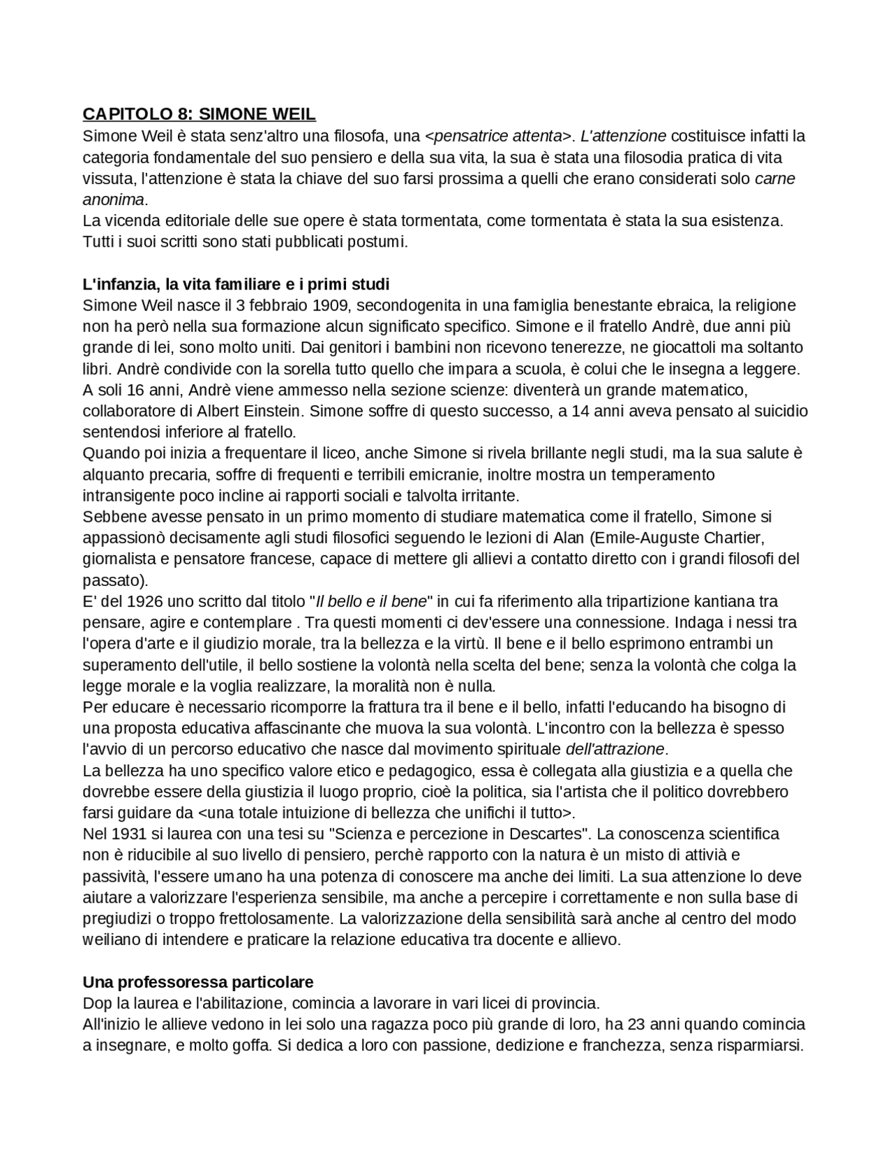 Simone Weil Pedagogia Appunti Di Pedagogia Docsity