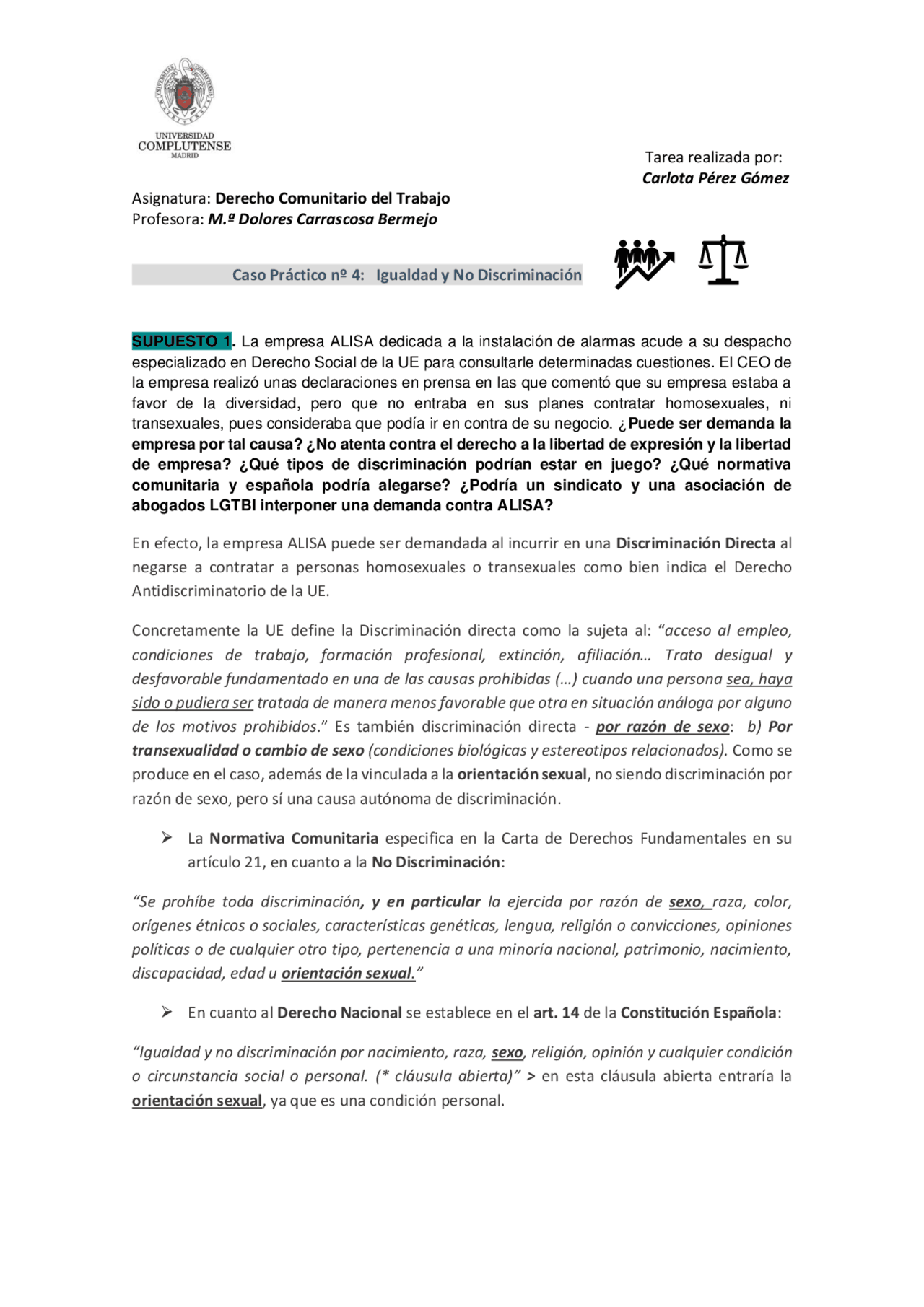 Práctica. Derecho Comunitario del Trabajo - Docsity