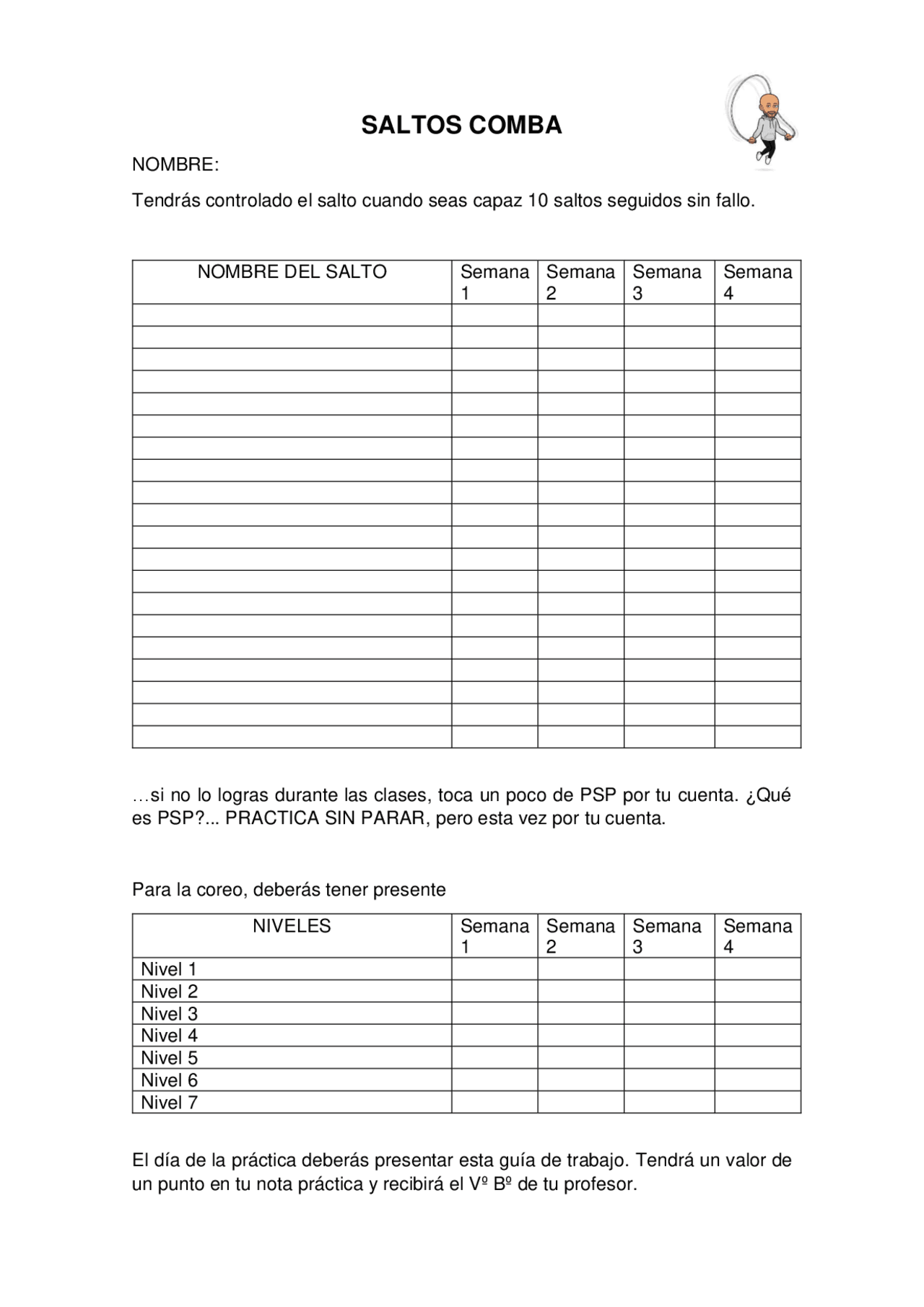 Ejercicios de comba, comprobación de tus habilidades - Docsity