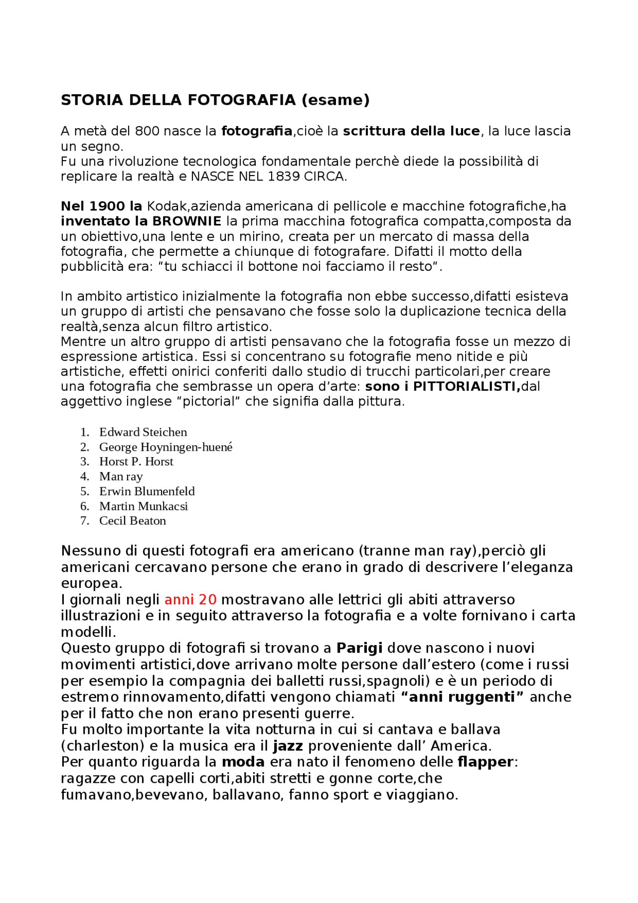 Storia della fotografia - Docsity