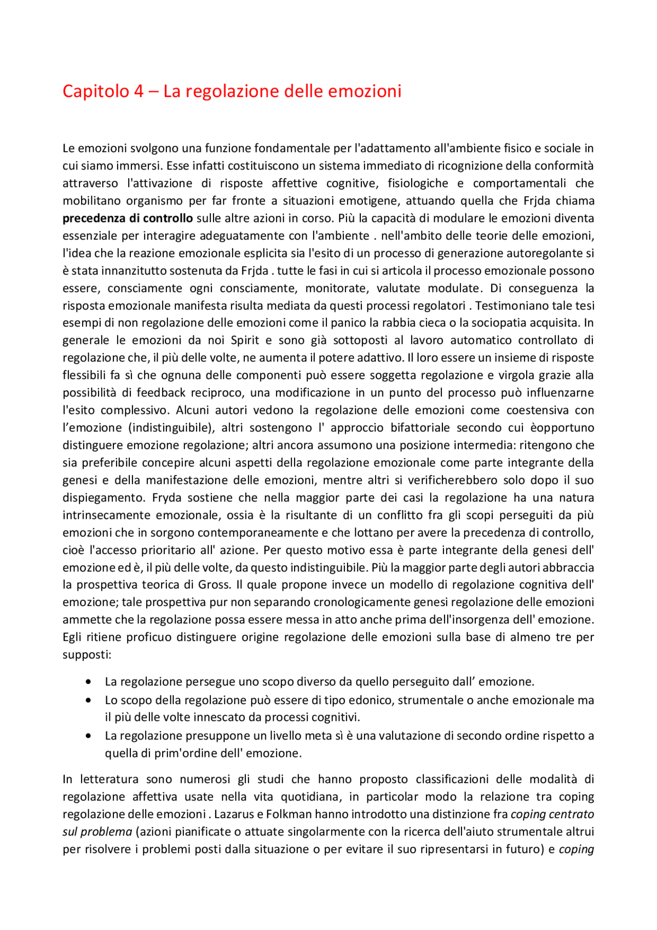 La Regolazione Delle Emozioni Capitolo 4 Docsity