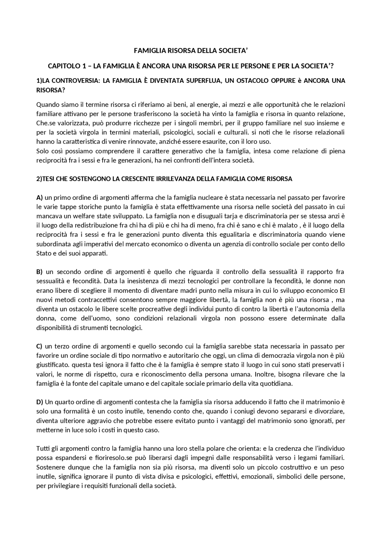 FAMIGLIA RISORSA DELLA SOCIETA' - Docsity