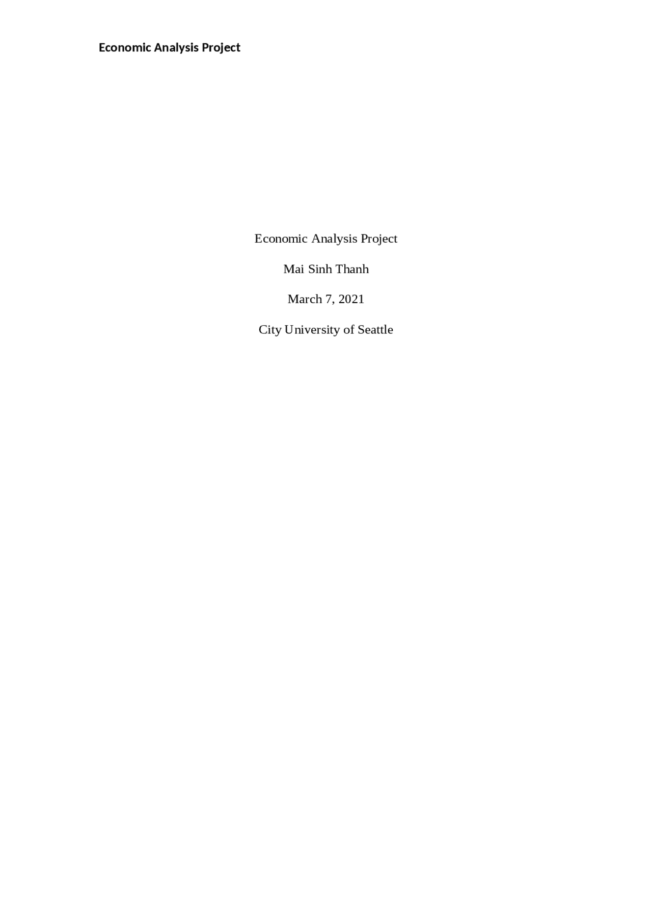 Economic Analysis Project - Docsity