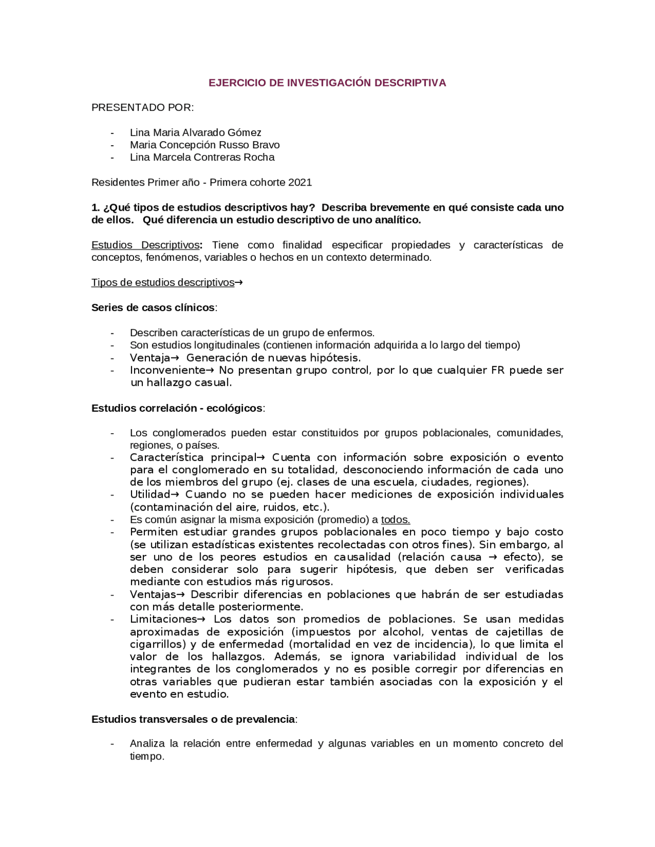 Estudios descriptivos - Docsity