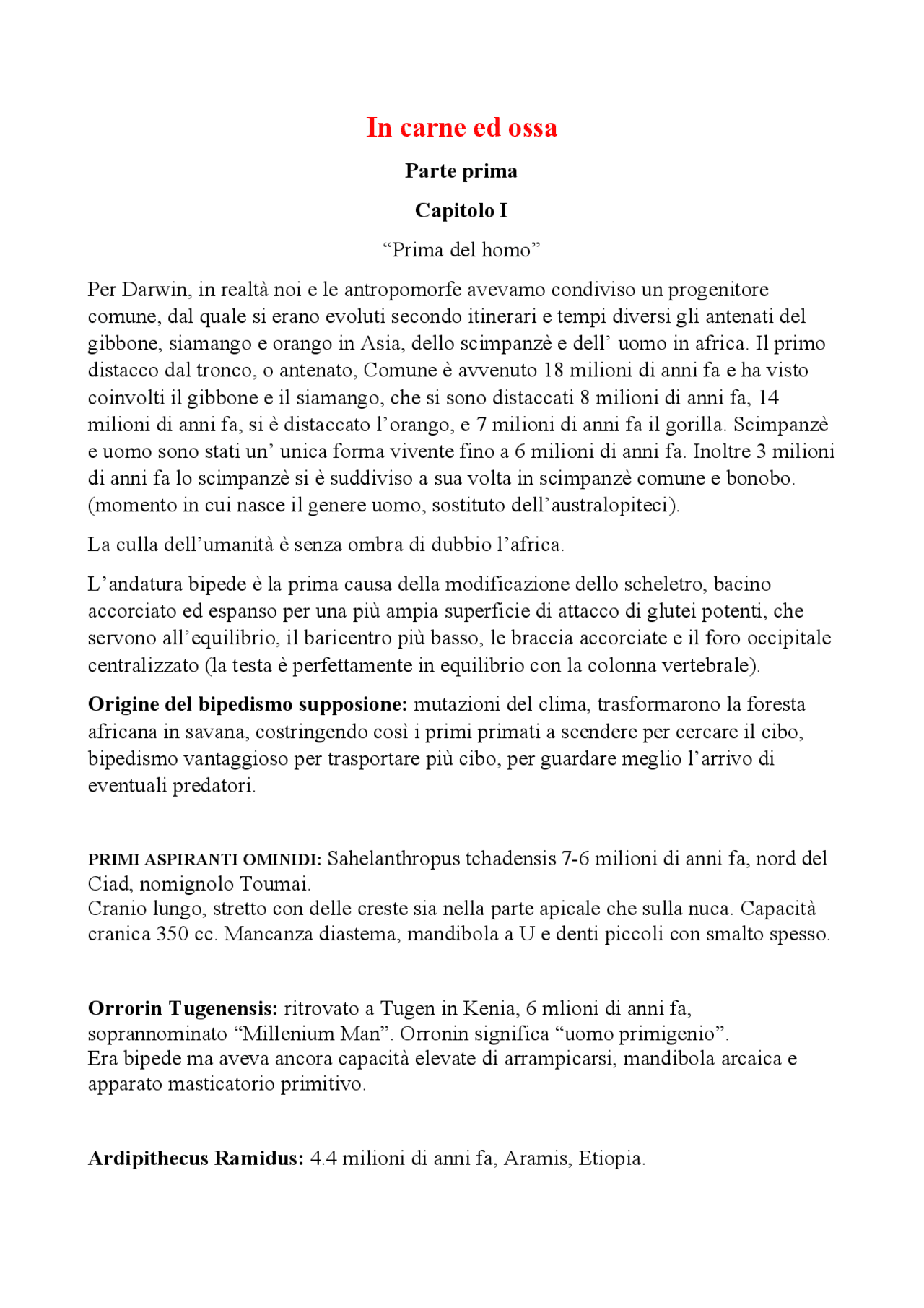 Riassunto Del Libro In Carne Ed Ossa Docsity