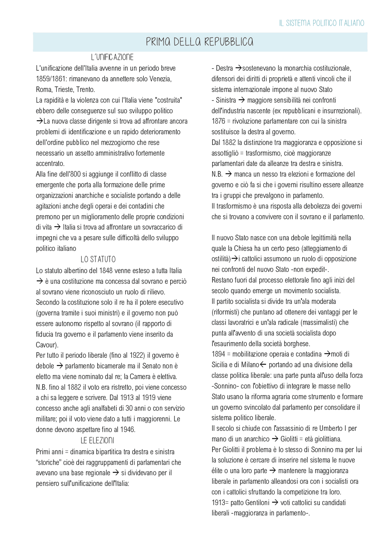 Sistema Politico Italiano Riassunto Dei Primi Due Capitoli Docsity