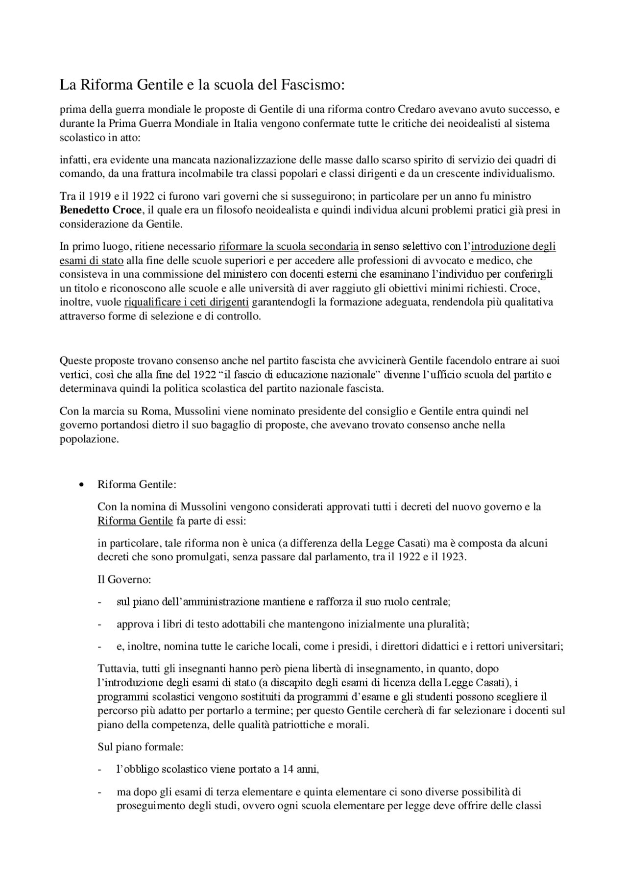 Riforma Gentile E Scuola Fascista Docsity