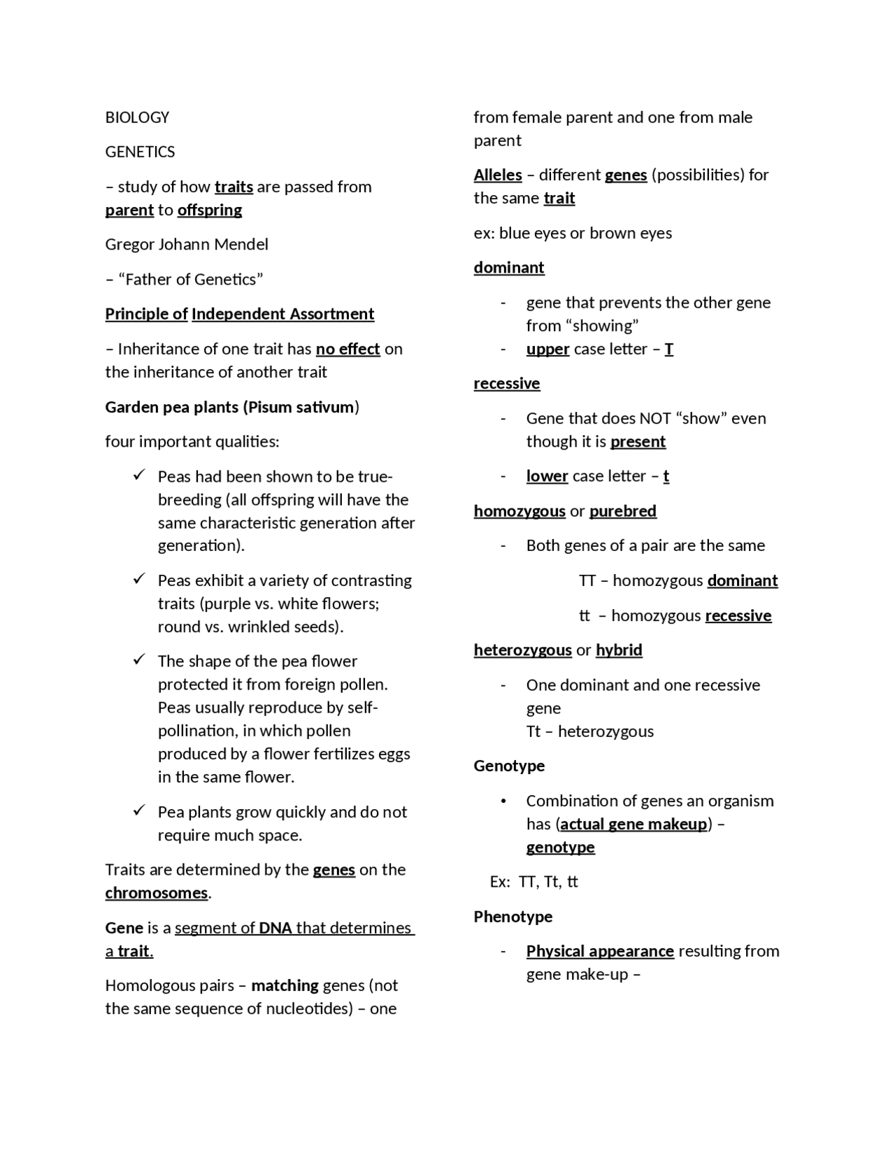Biology reviewer for SHS - Docsity