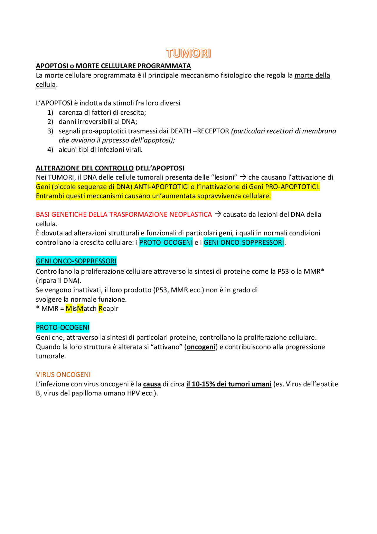 Appunti Del Corso Di Biologia I Tumori Docsity