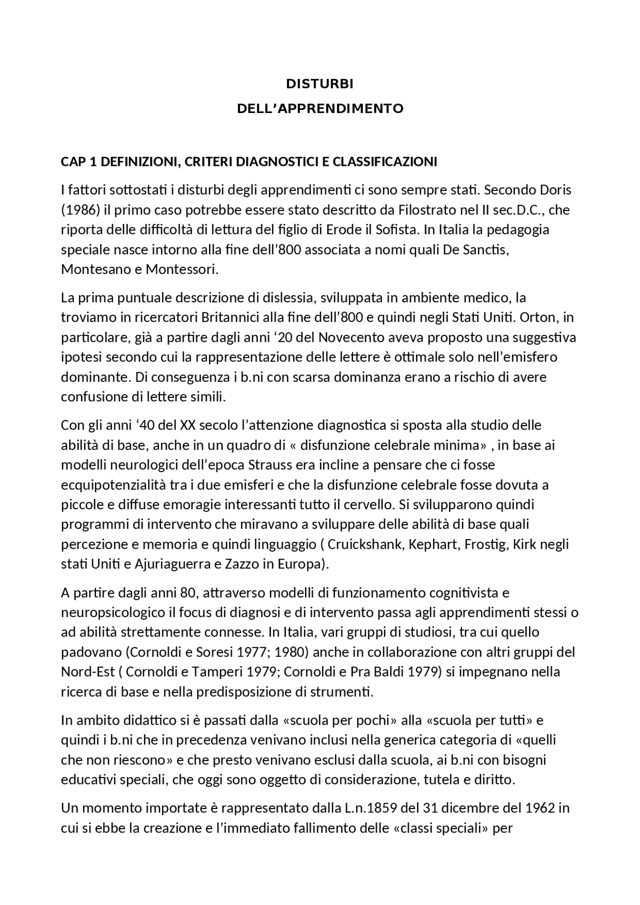 Riassunto I Disturbi Dellapprendimento Cornoldi Docsity