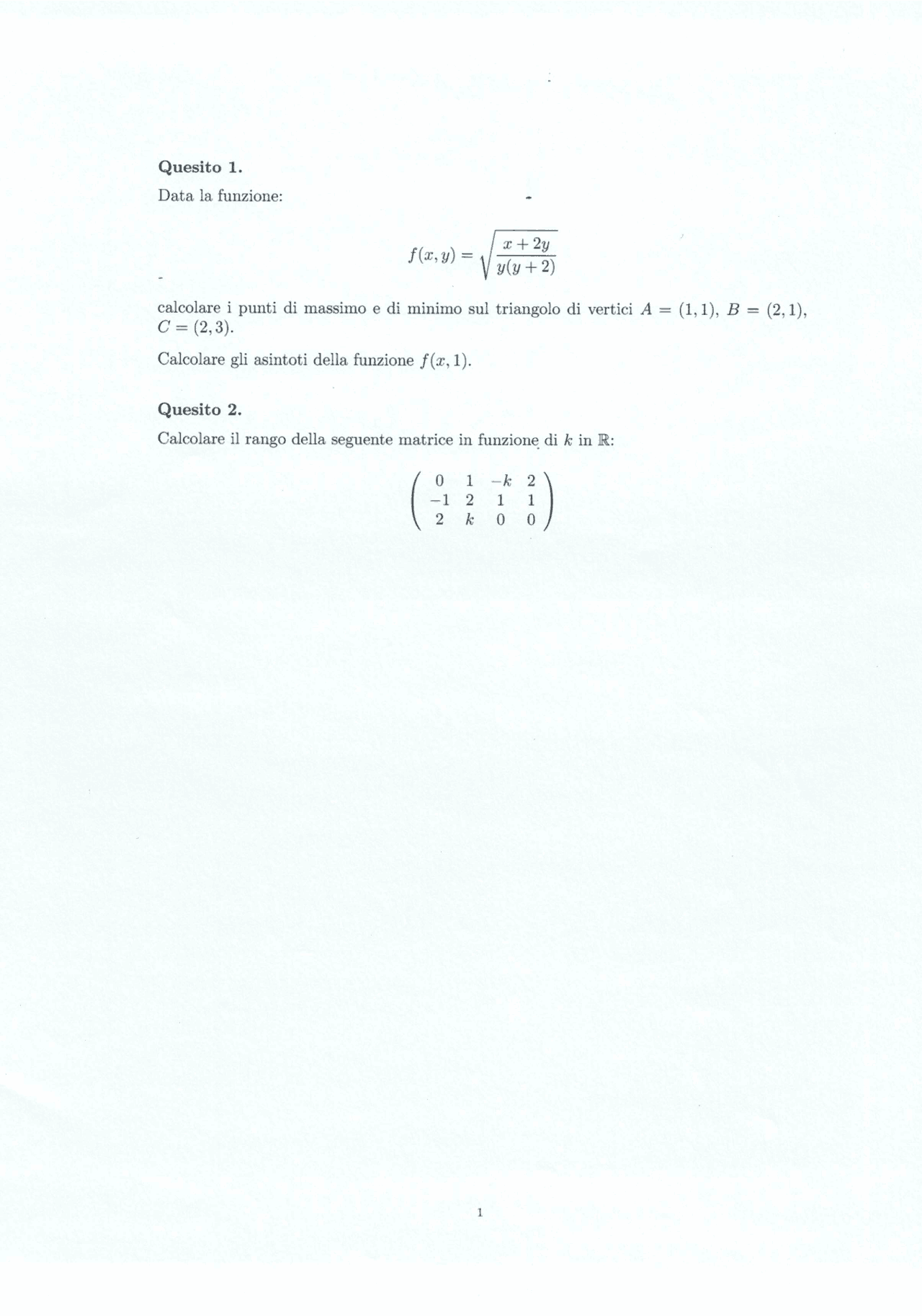 Esercizi Funzioni A 2 Variabili Esercizi Di Matematica Generale Docsity