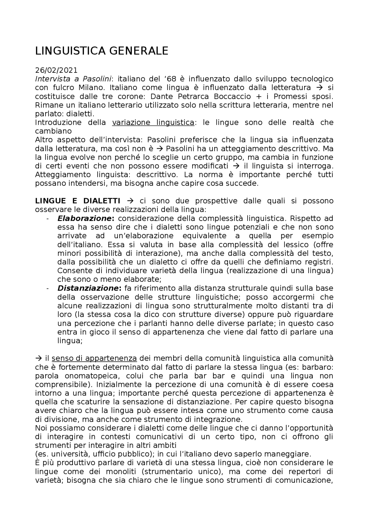 Alcuni Appunti Di Linguistica Generale Docsity
