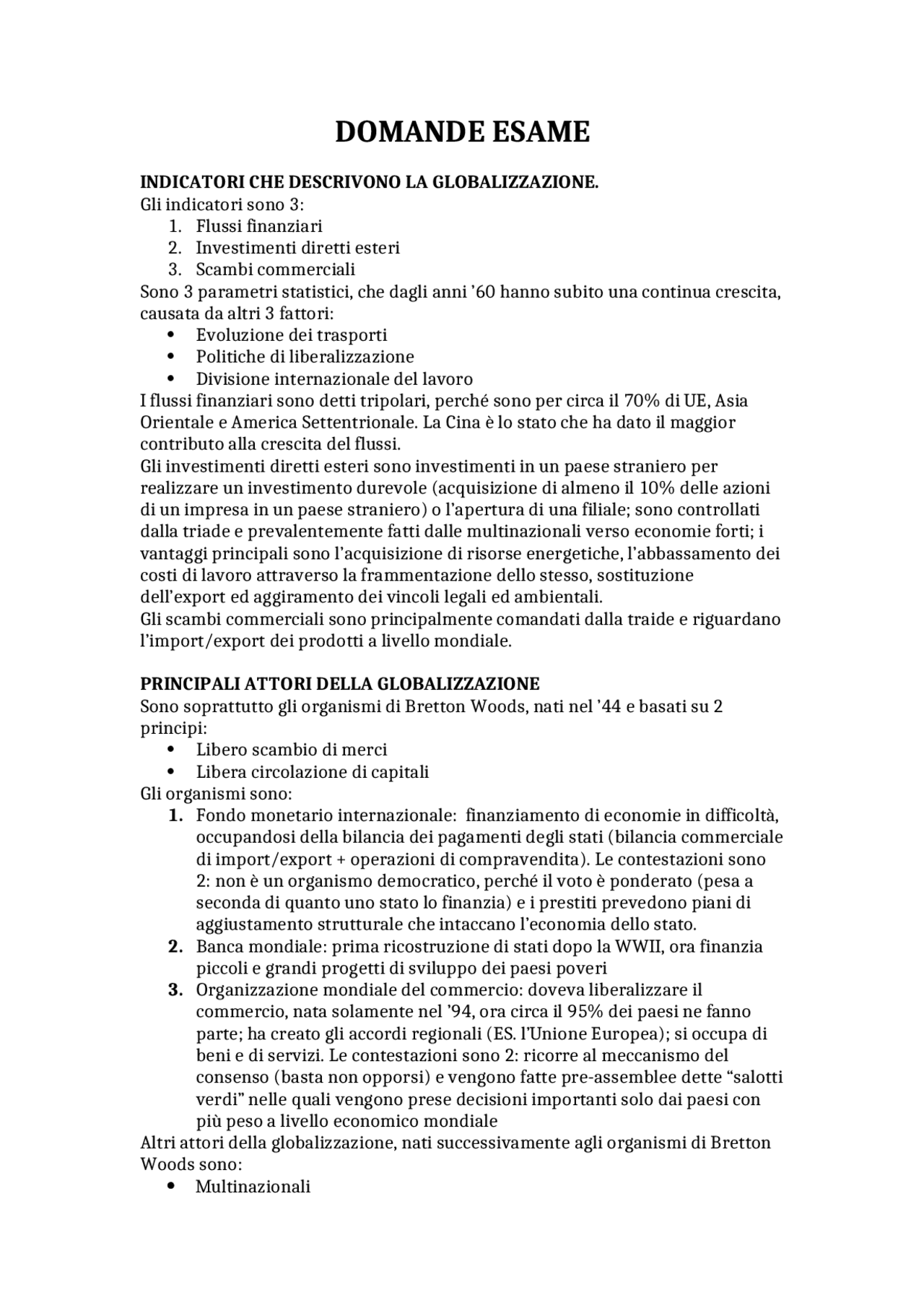 DOMANDE E RISPOSTE GEOGRAFIA APPLICATA - Docsity