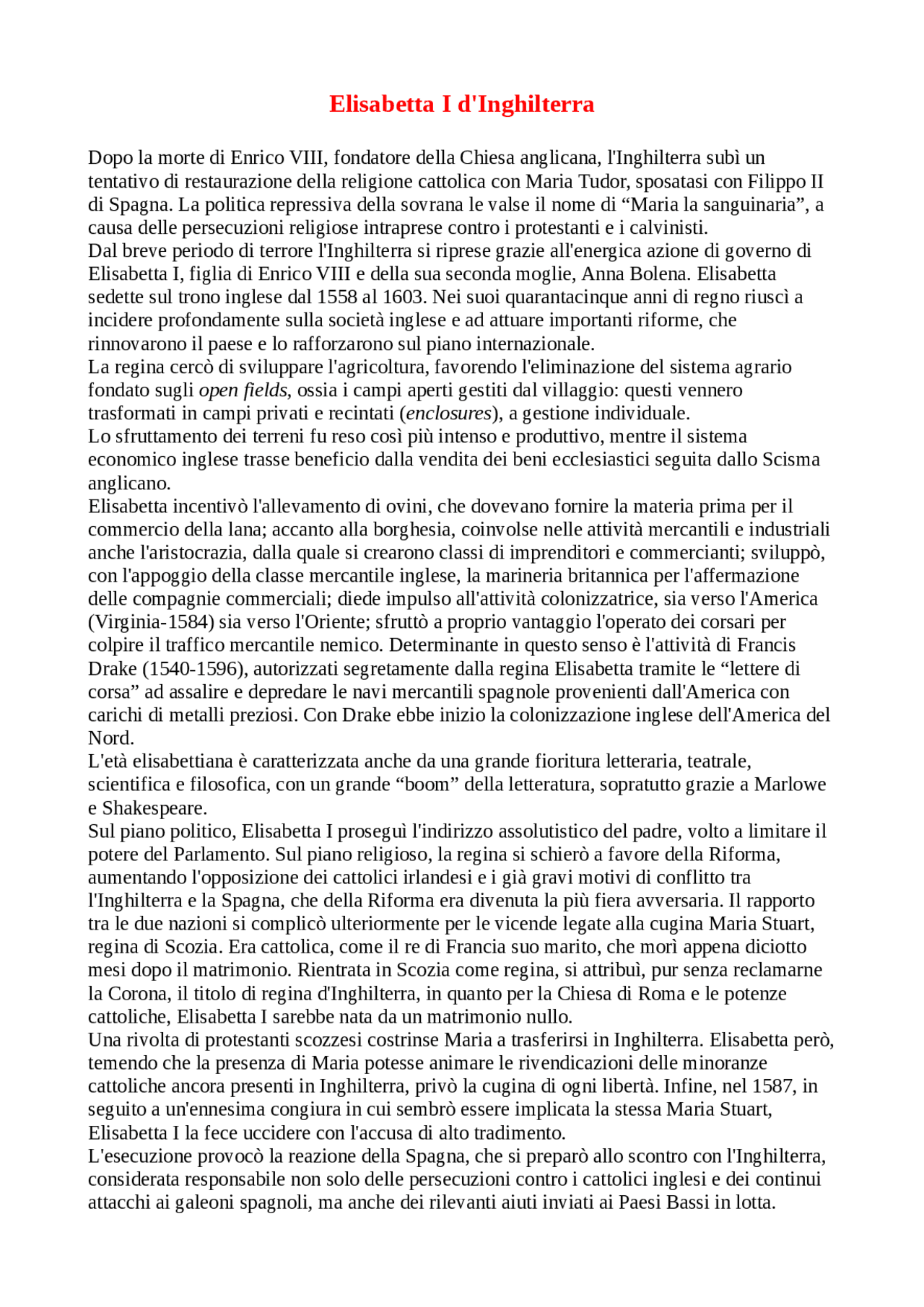 Elisabetta I E Filippo Ii Docsity