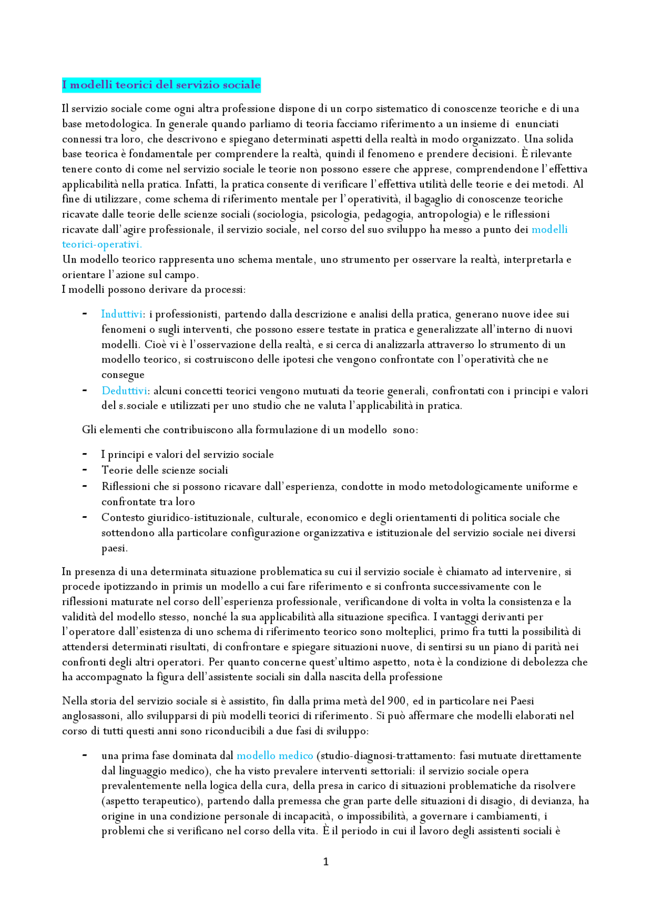 I Modelli Teorici Del Servizio Sociale Docsity