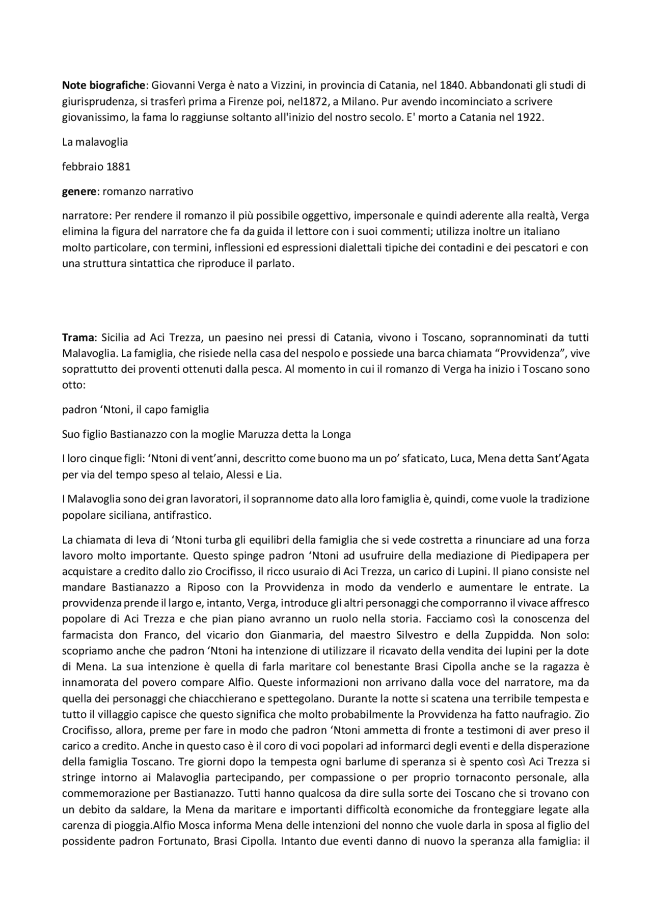 Scheda Libro Completa I Malavoglia Docsity