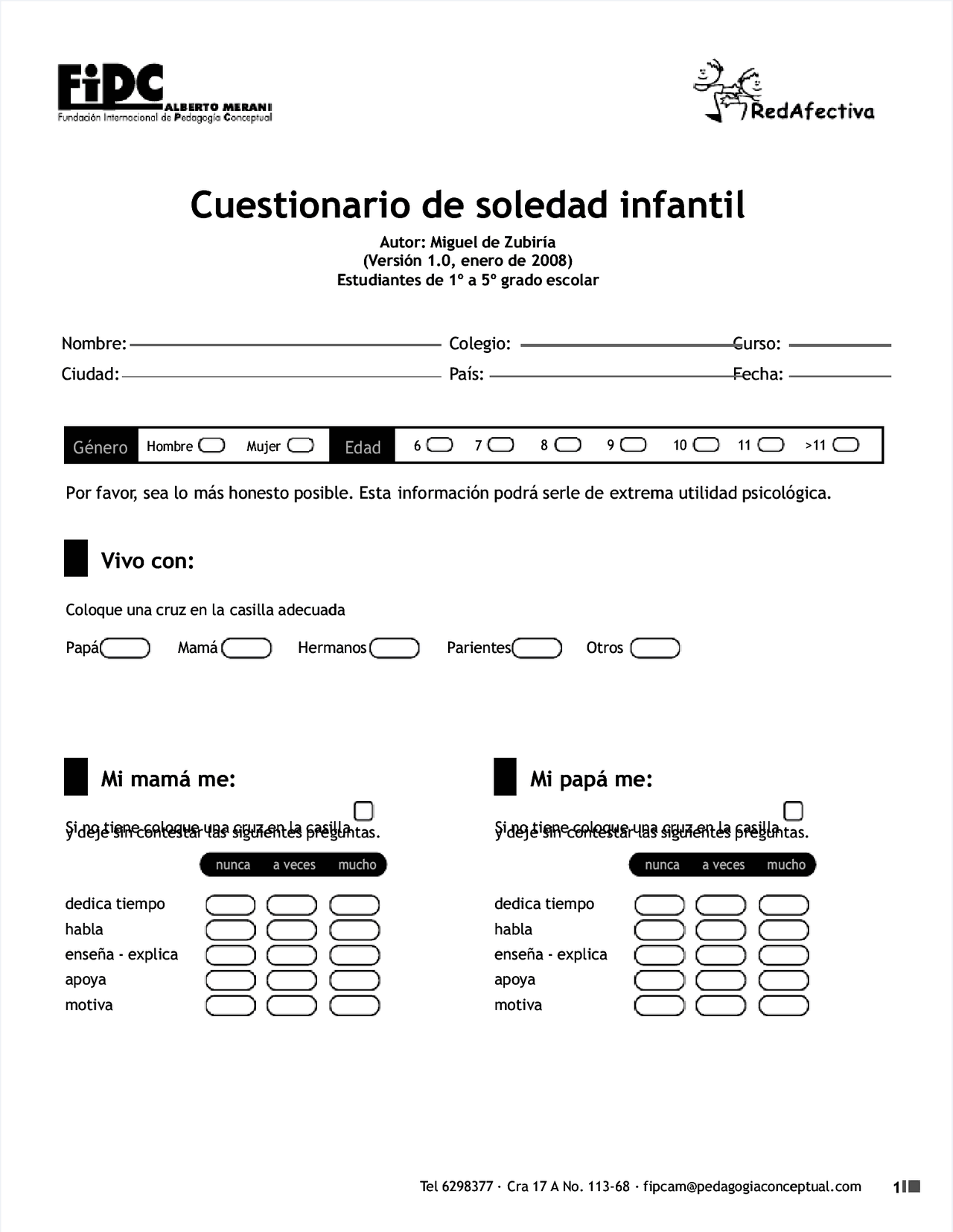 Cuestionario de soledad Infantil - Docsity