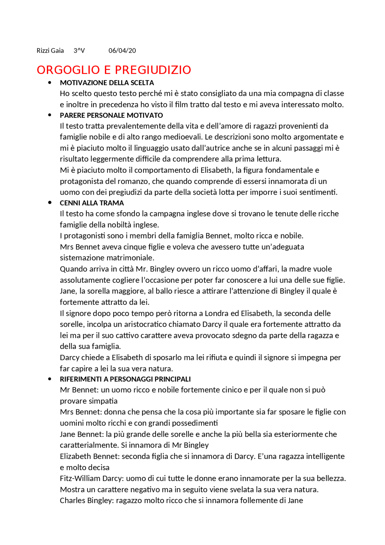 Scheda Libro Orgoglio E Pregiudizio Appunti Di Italiano Docsity