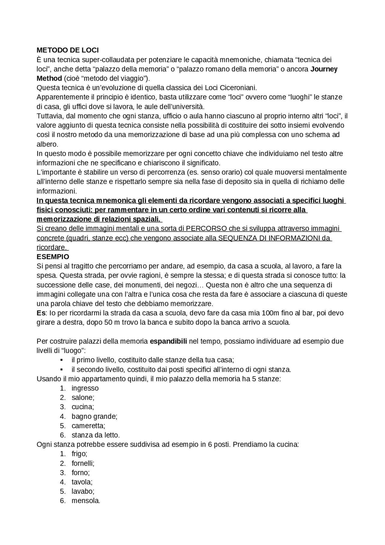 Riassunto Metodo de Loci - Docsity