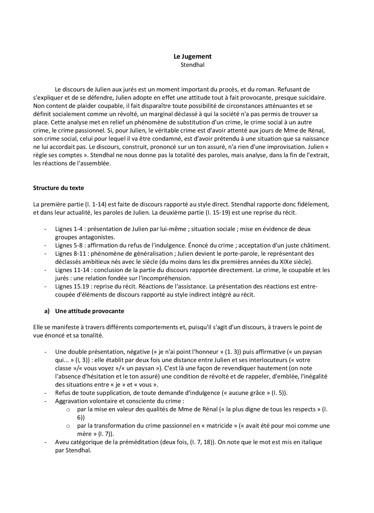 Le Jugement Stendhal Docsity
