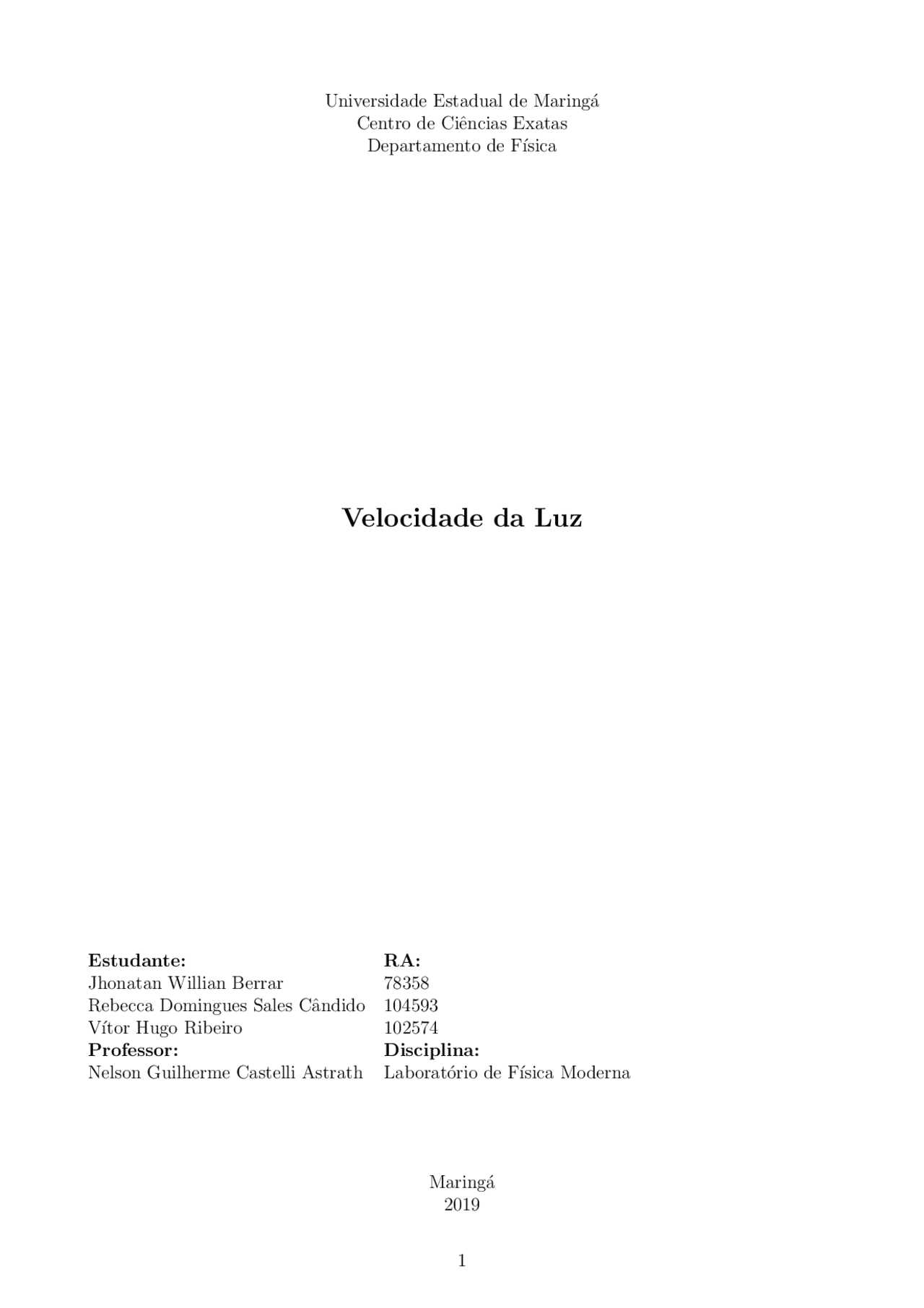 Relatório Velocidade Da Luz Docsity