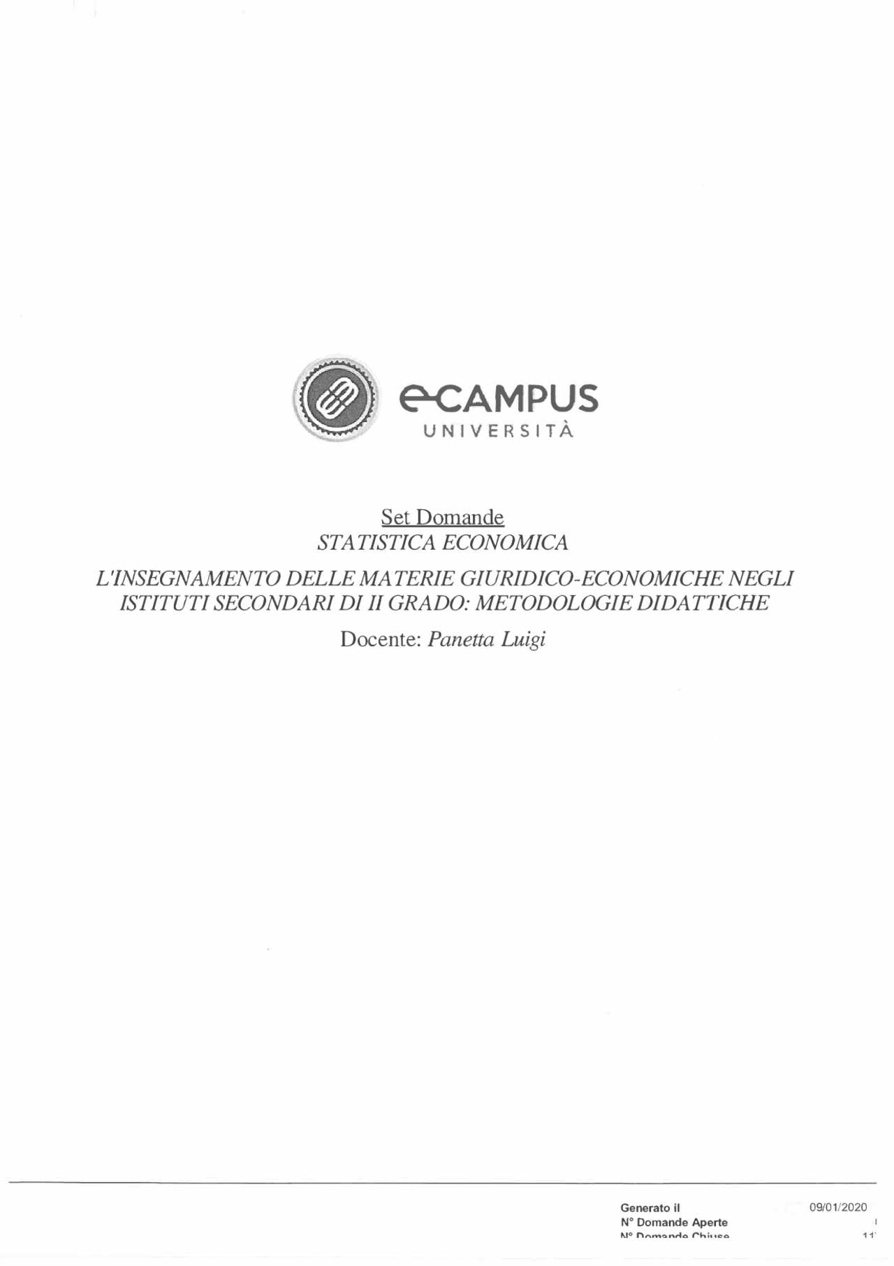 Statistica economica 12 CFU - paniere Ecampus 2020 - Master Classe concorso A46 - Prof. Panetta ...