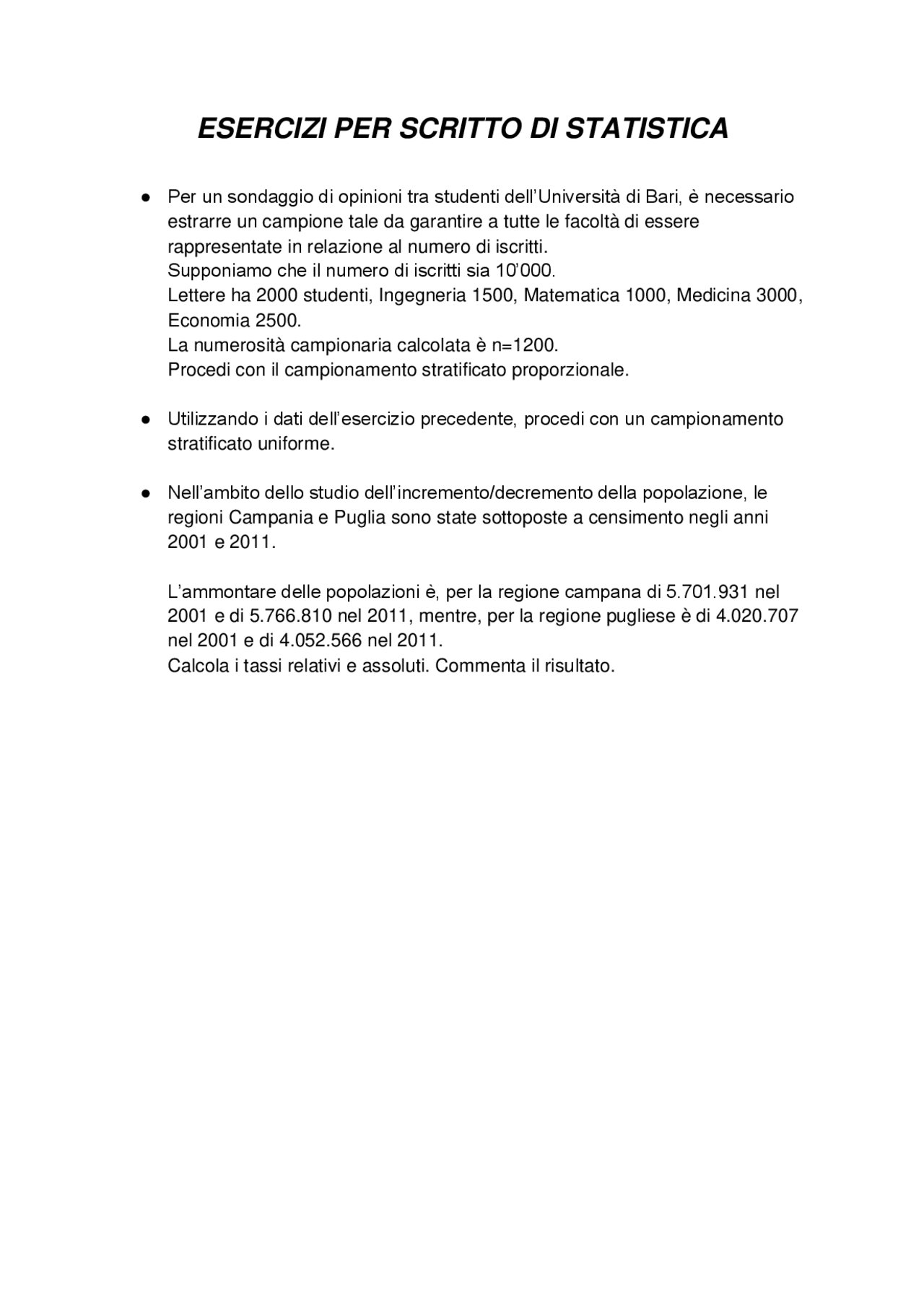 Esercizio Statistica Per La Ricerca Sociale Docsity