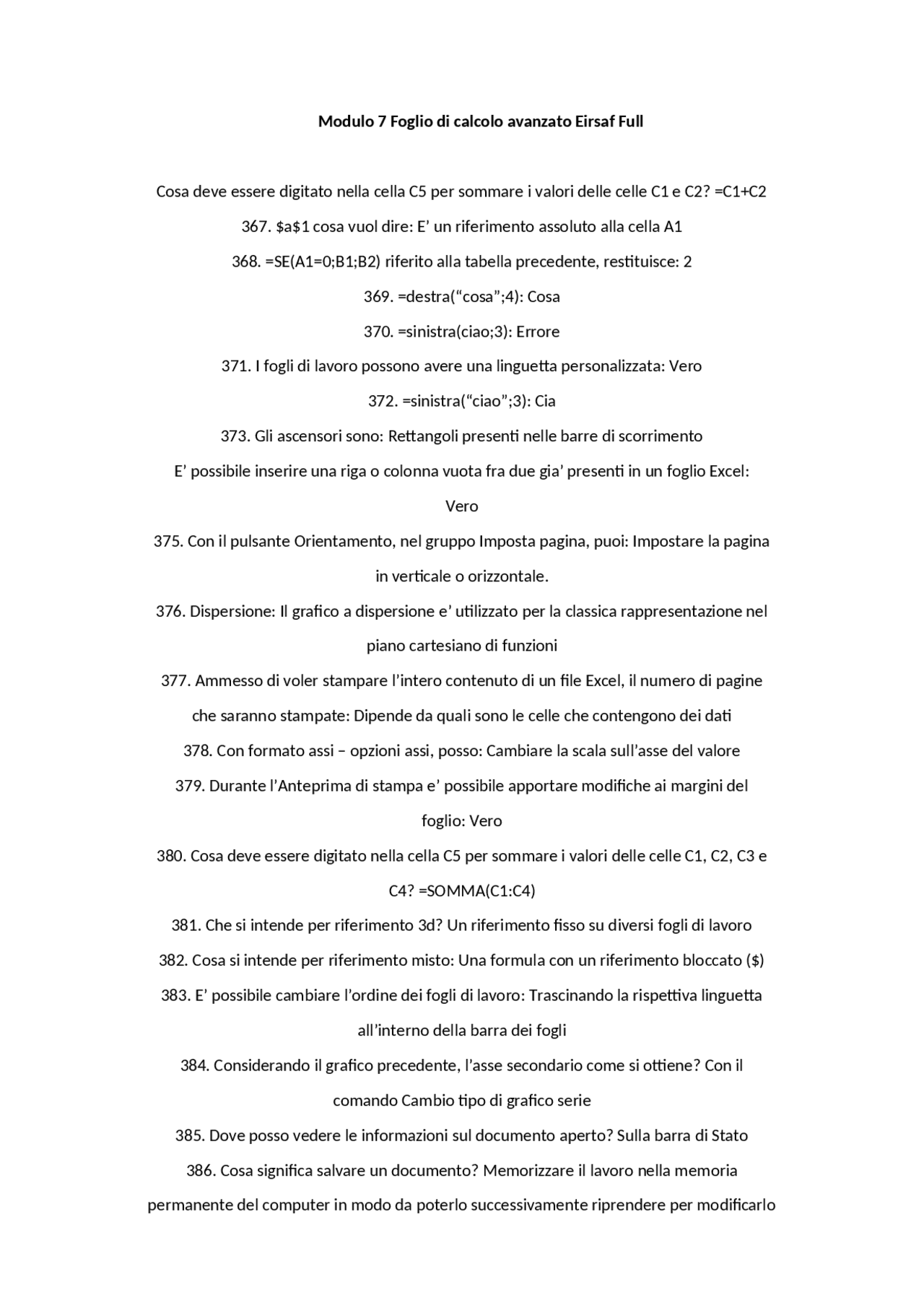 Modulo 7 Foglio Di Calcolo Avanzato Eirsaf Full Esame Prove Desame