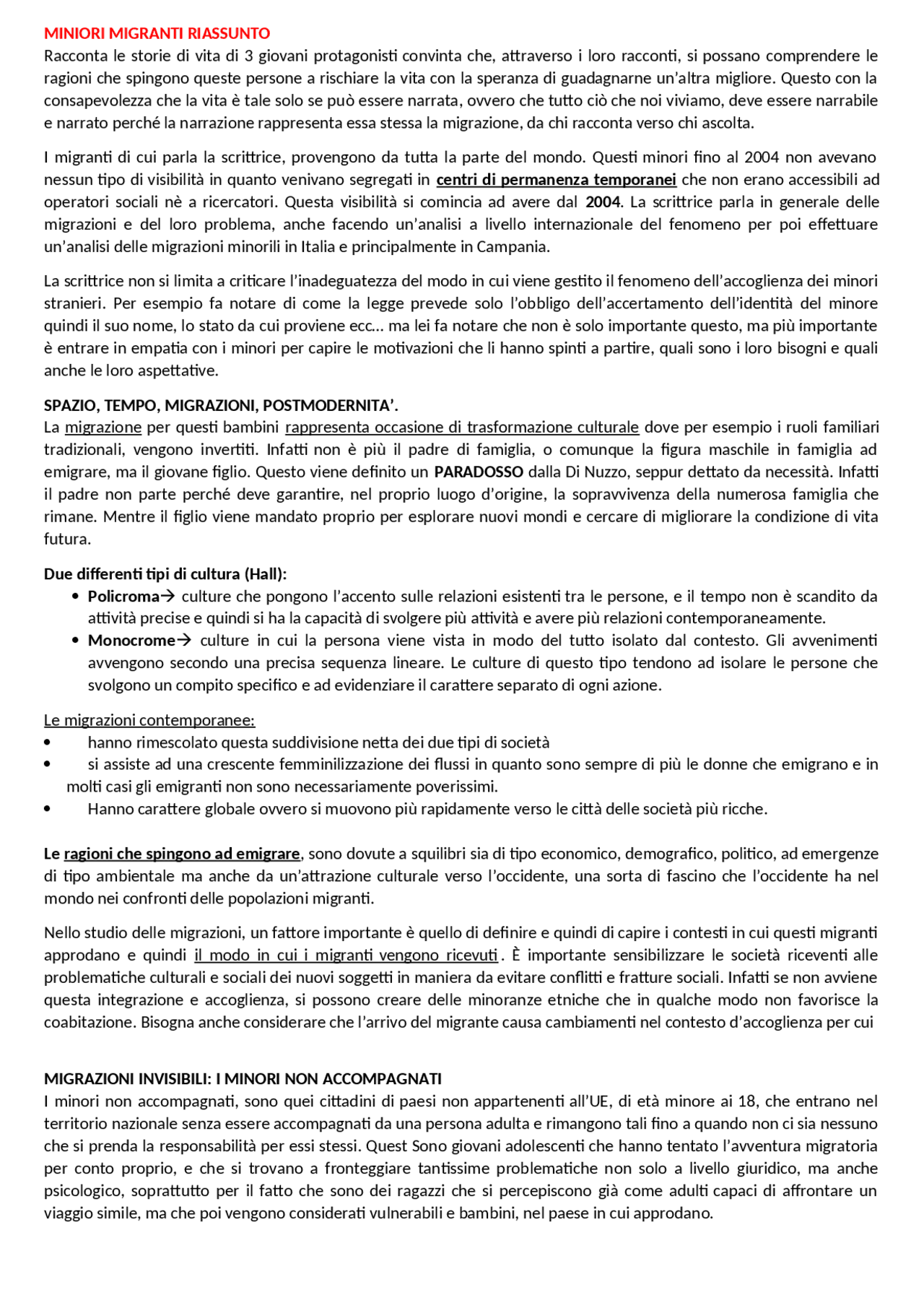 Minori Migranti Riassunto Docsity