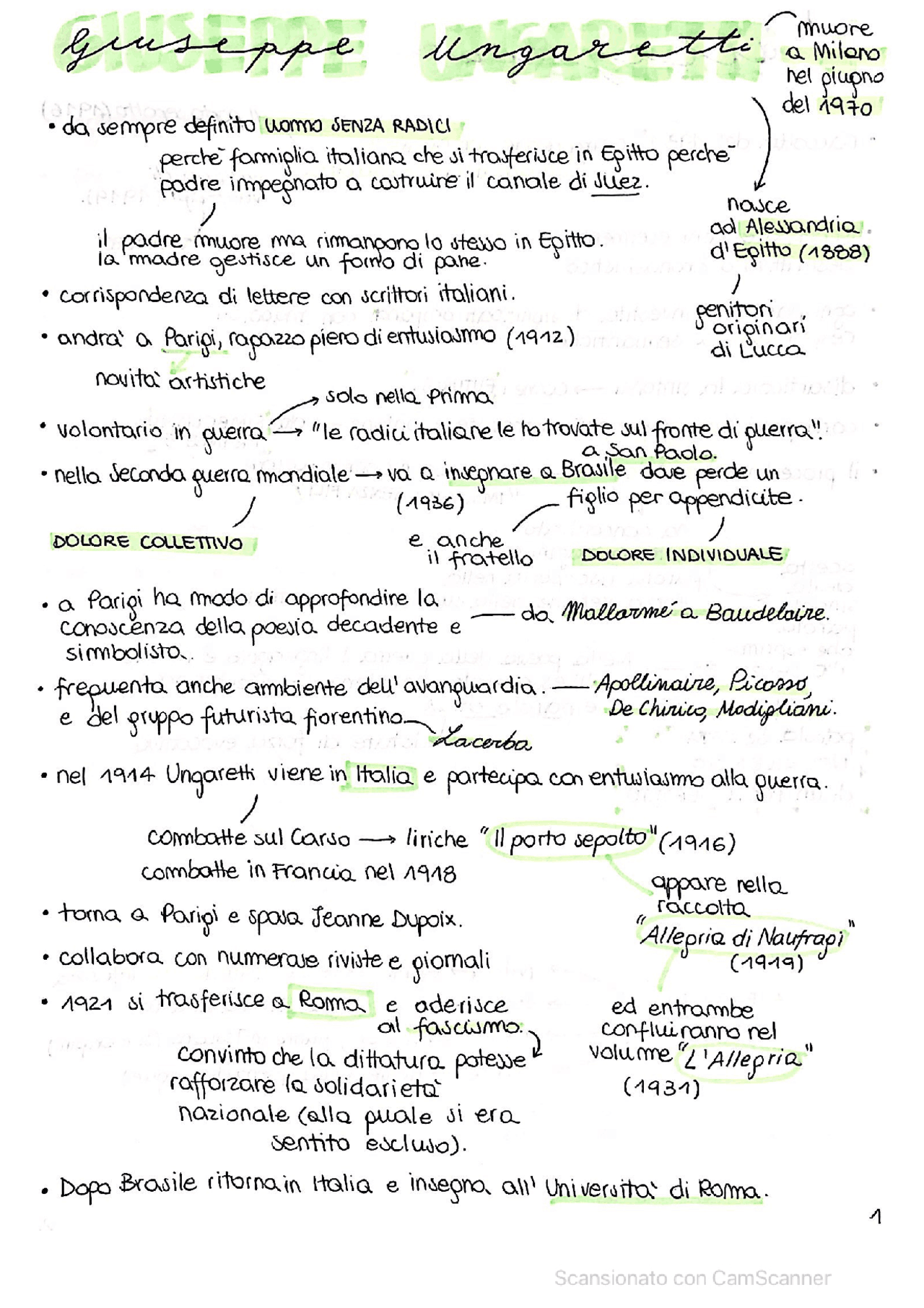 Giuseppe Ungaretti Schemi Docsity