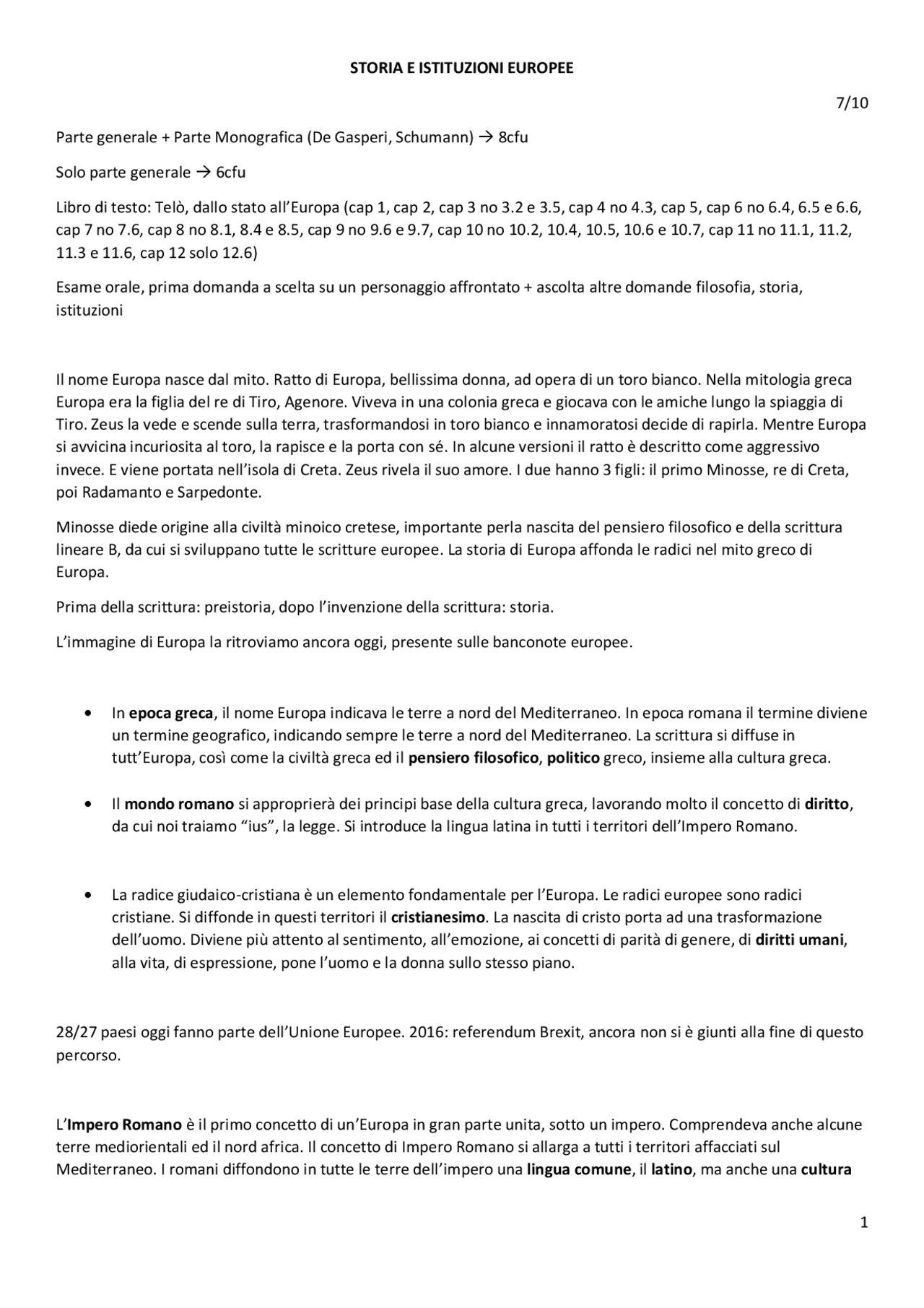 Storia E Istituzioni Europee Docsity