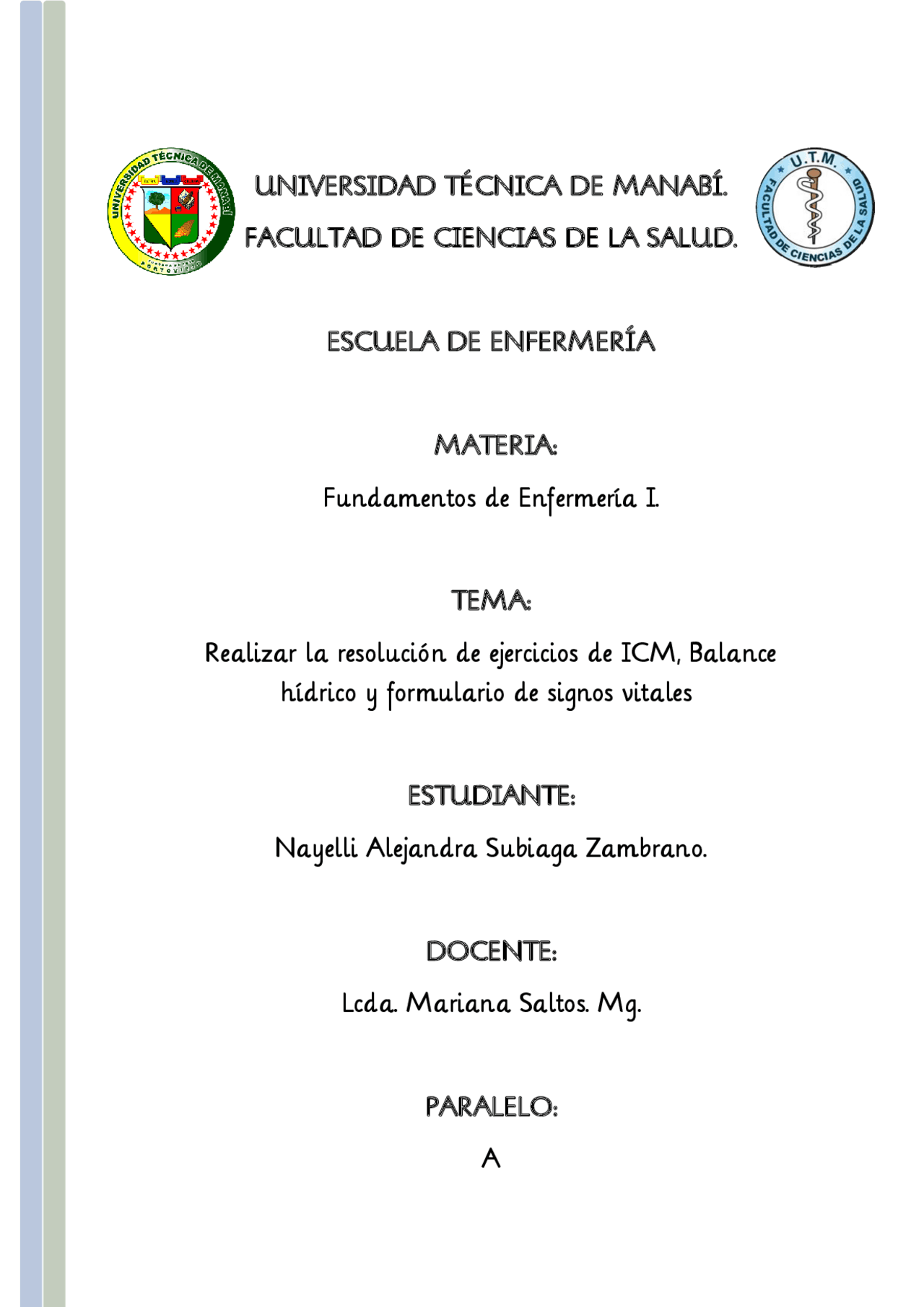Ejercicios Balance Hidrico Ejercicios De Enfermería Docsity