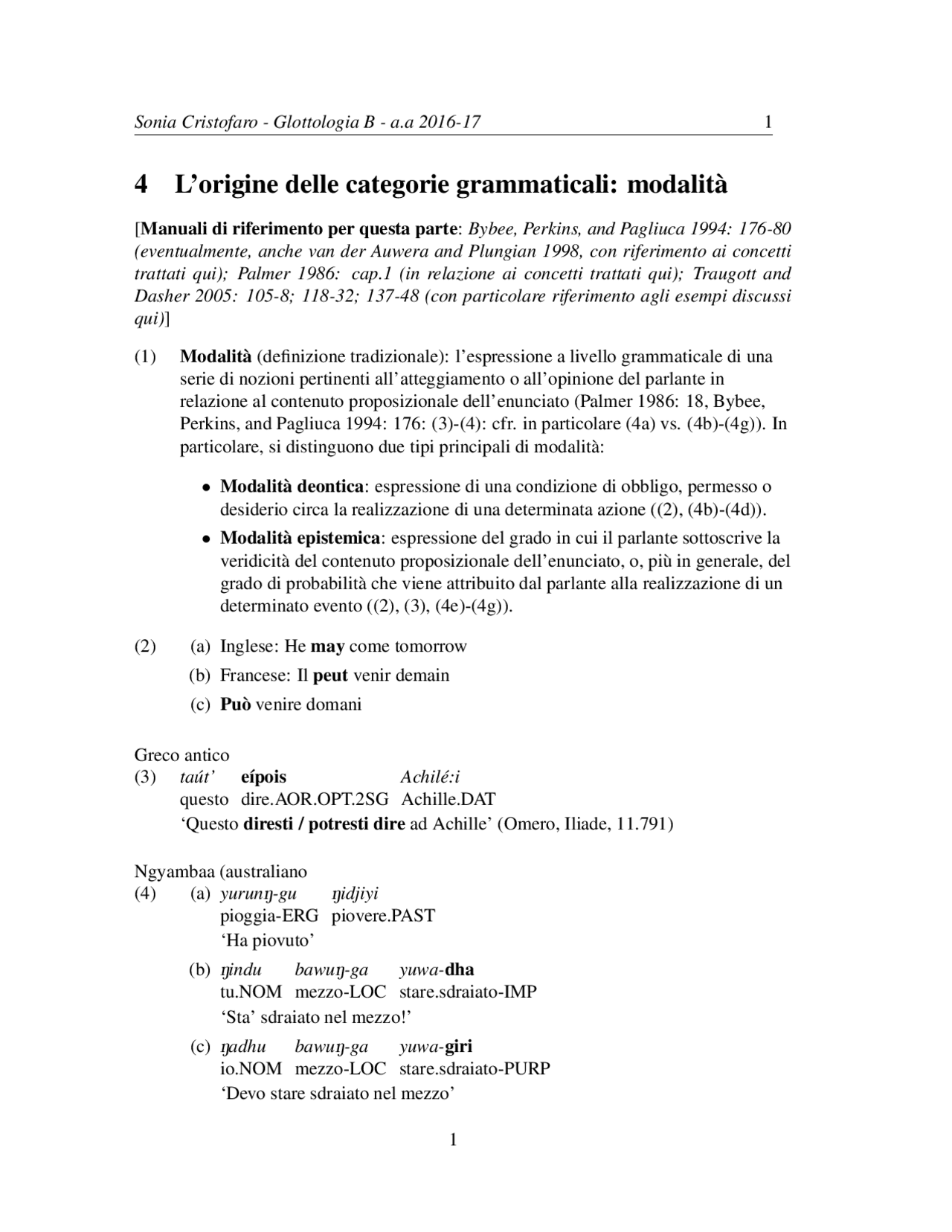 Le Origini Delle Categorie Grammaticali Modalità Docsity
