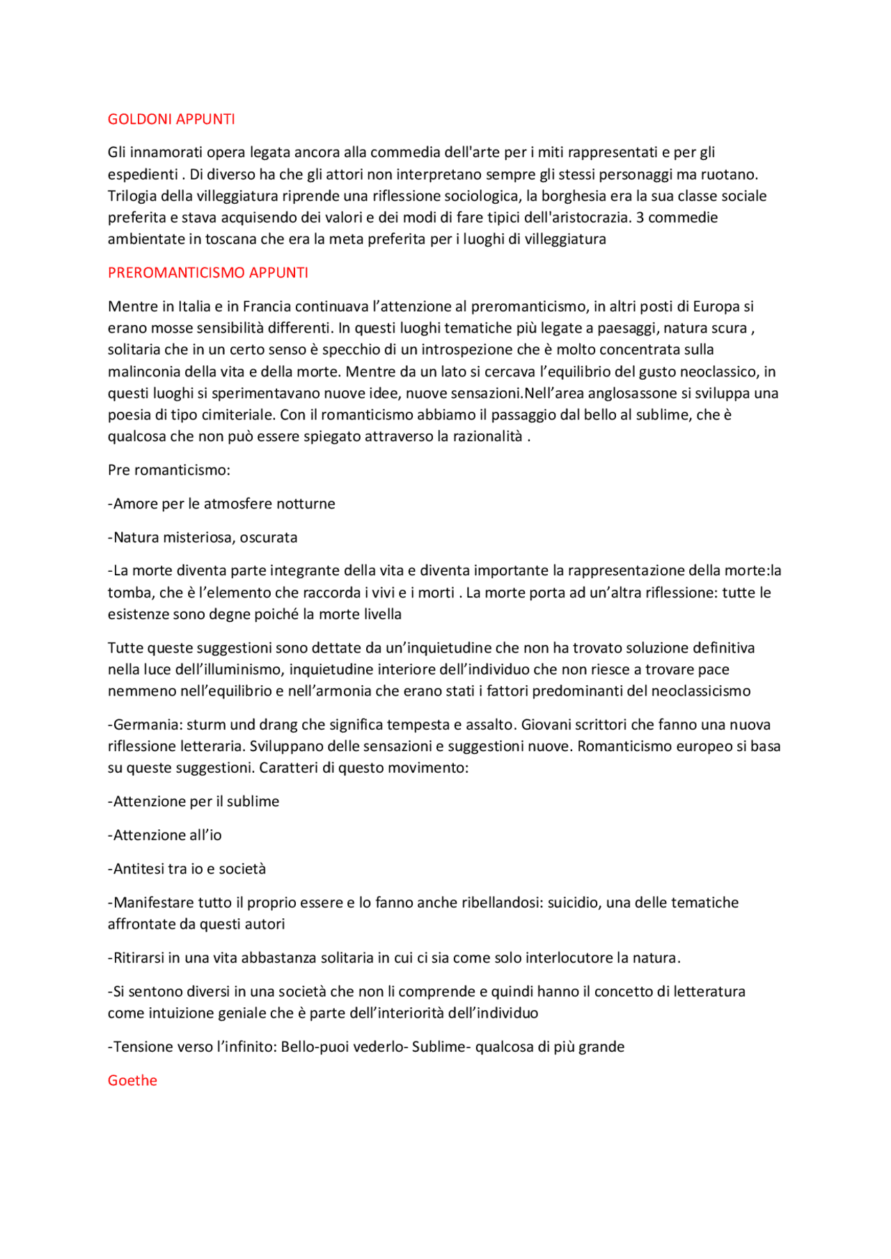 Appunti Ita Goldoni Docsity