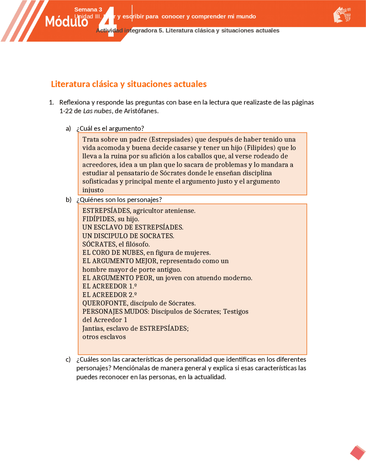 MODULO 4 SEMANA 3 LITERATURA CLASICA - Docsity