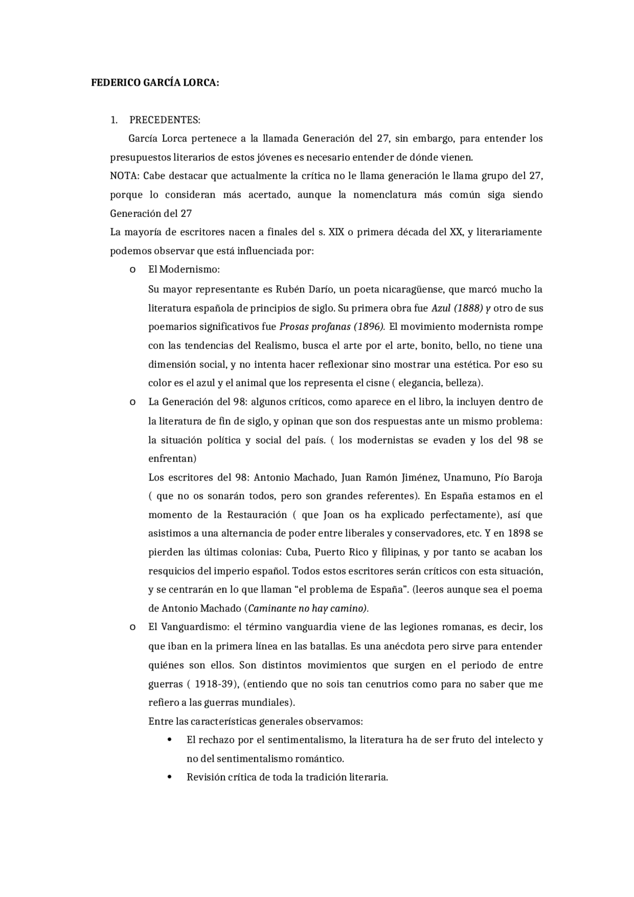 Federico García Lorca | Apuntes de Lengua y Literatura | Docsity