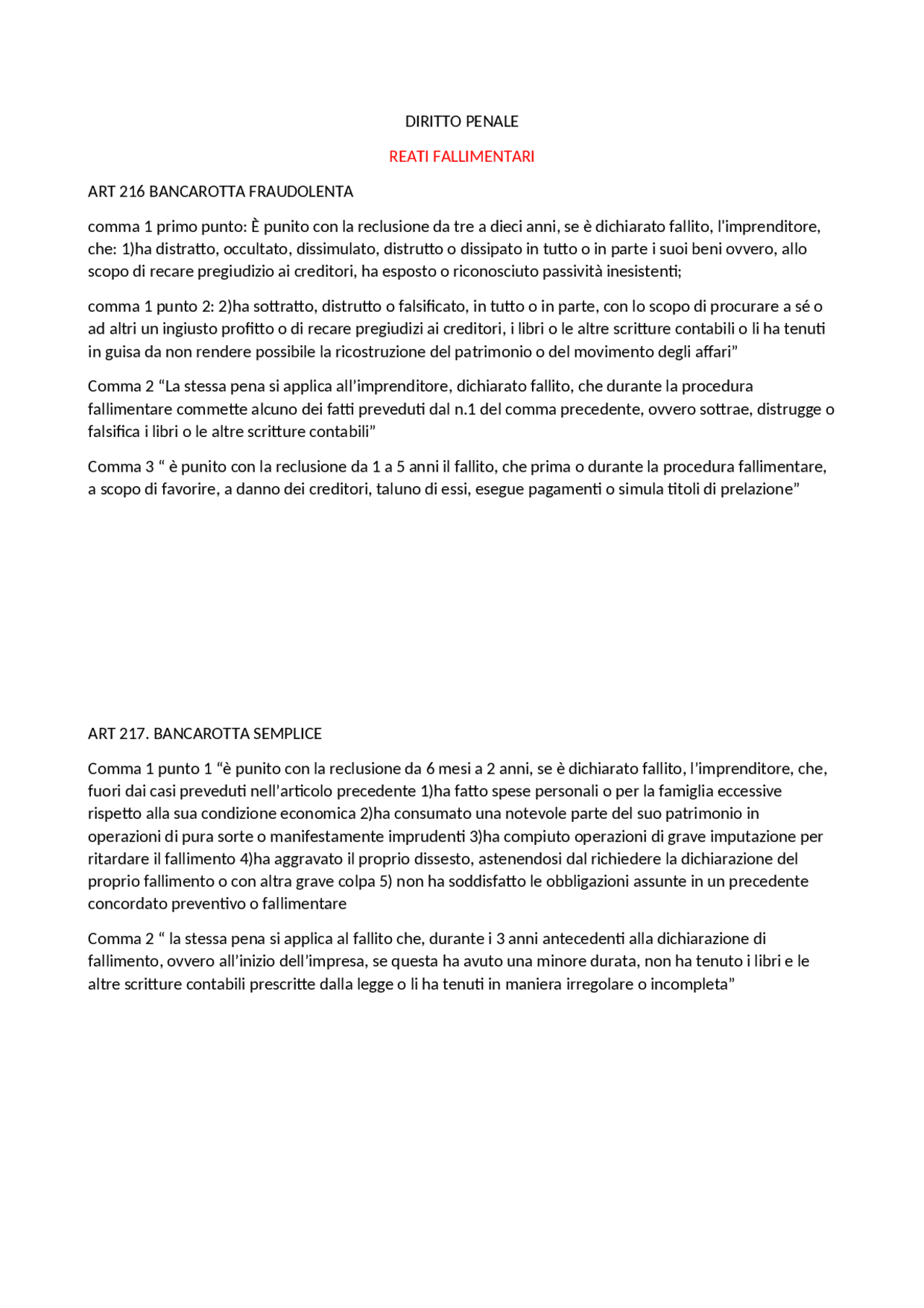 Articoli Più Importanti Di Diritto Penale Dimpresa Docsity