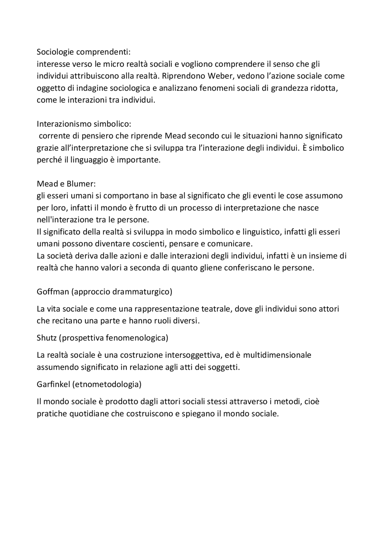 Le Sociologie Comprendenti Docsity