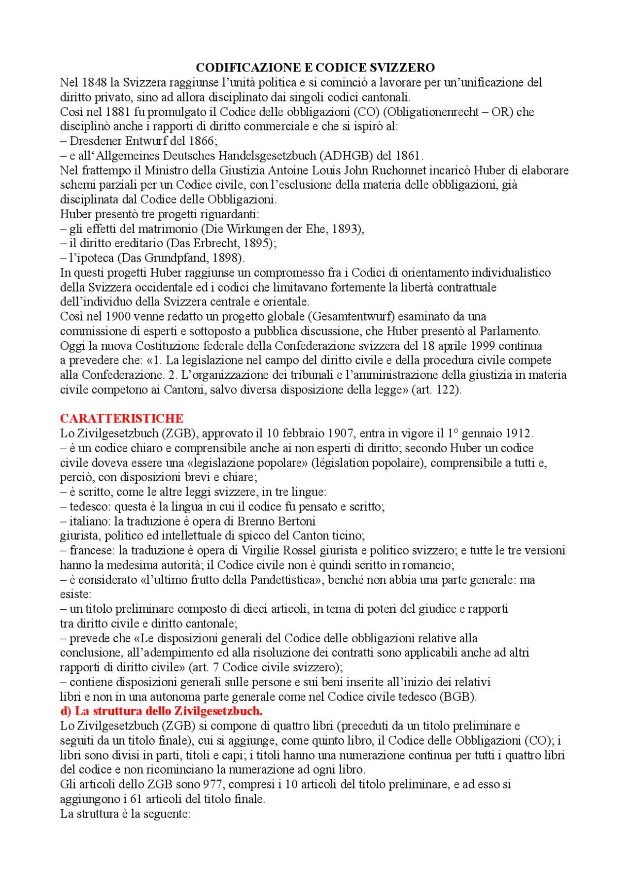 Codice Svizzero Caratteristiche Docsity