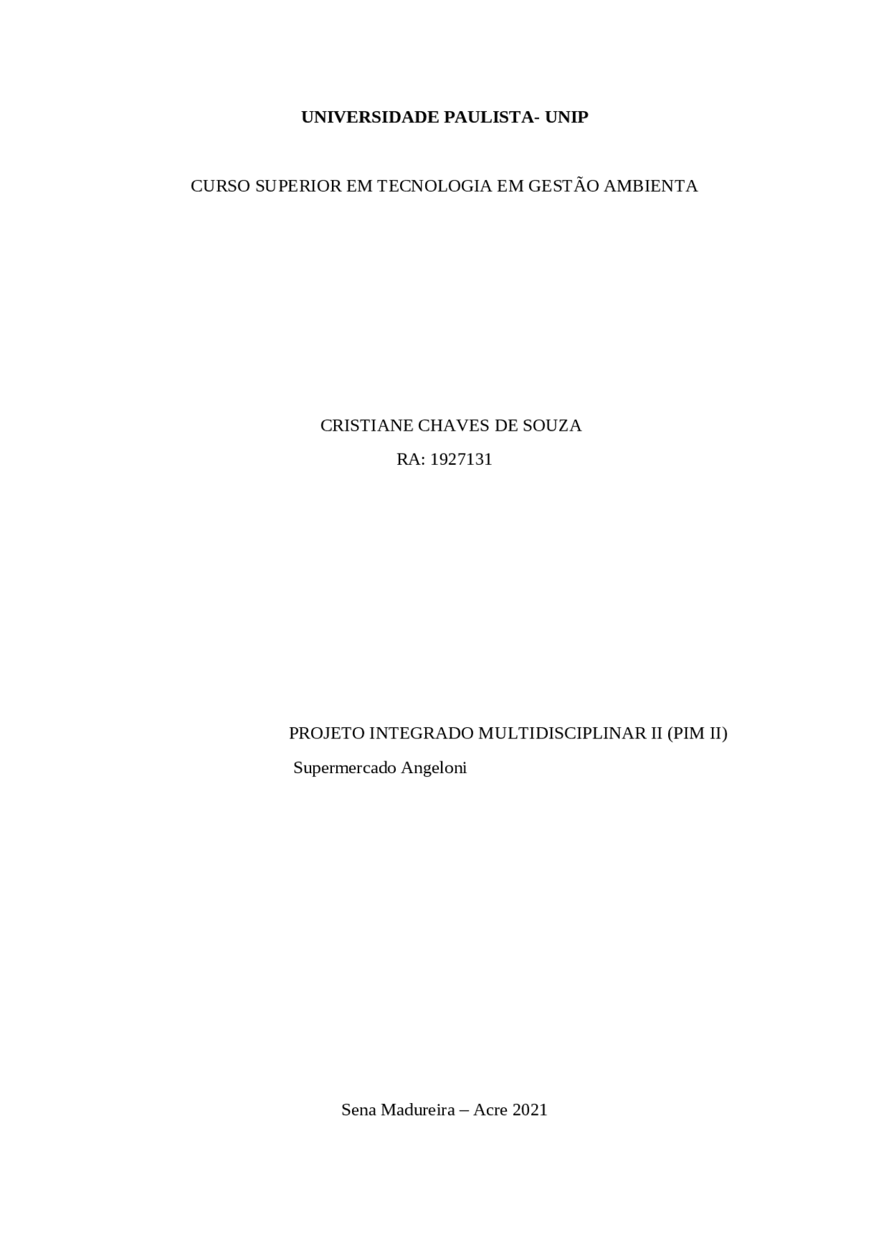 Projeto Integrado Multidisciplinar 2 Docsity