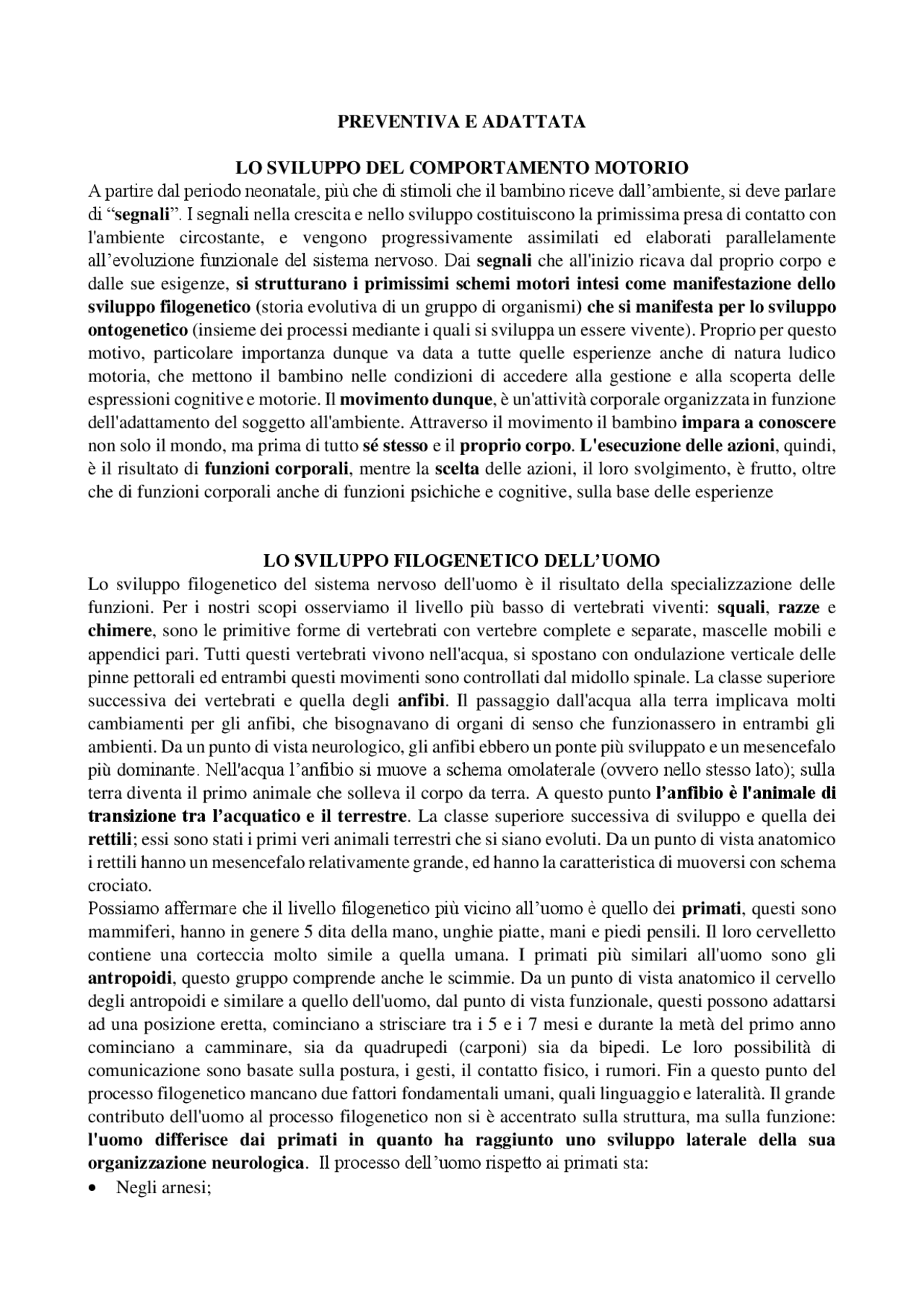 Appunti Preventiva E Adattata Prof Chiodo Docsity