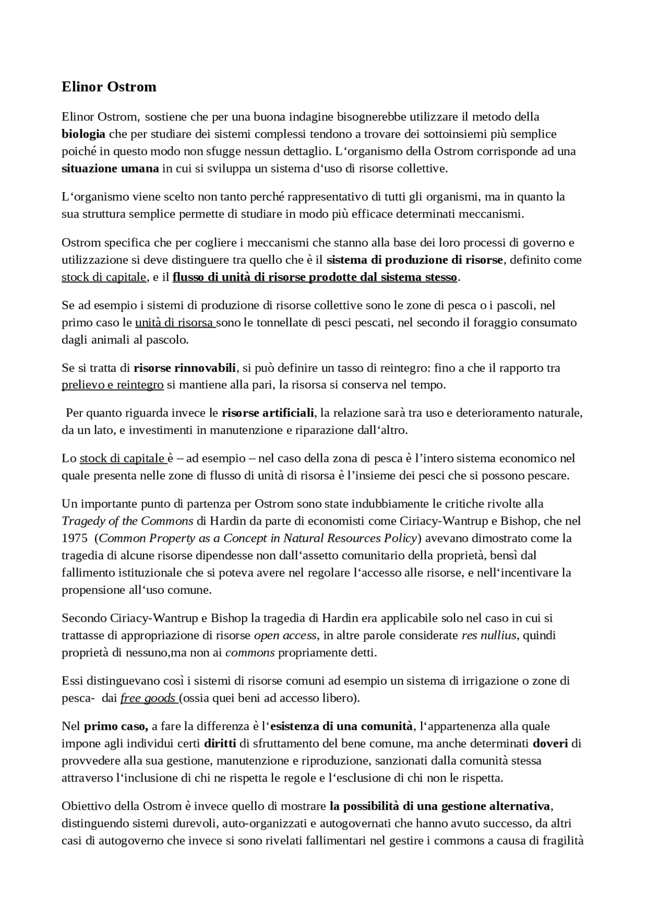 Elinor Ostrom il concetto di risorse e dei DESIGN PRINCIPLES - Docsity