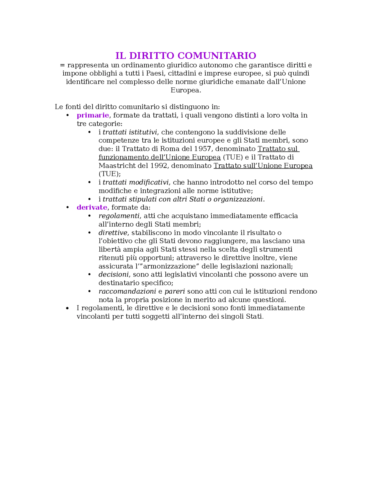 Il Diritto Comunitario Docsity