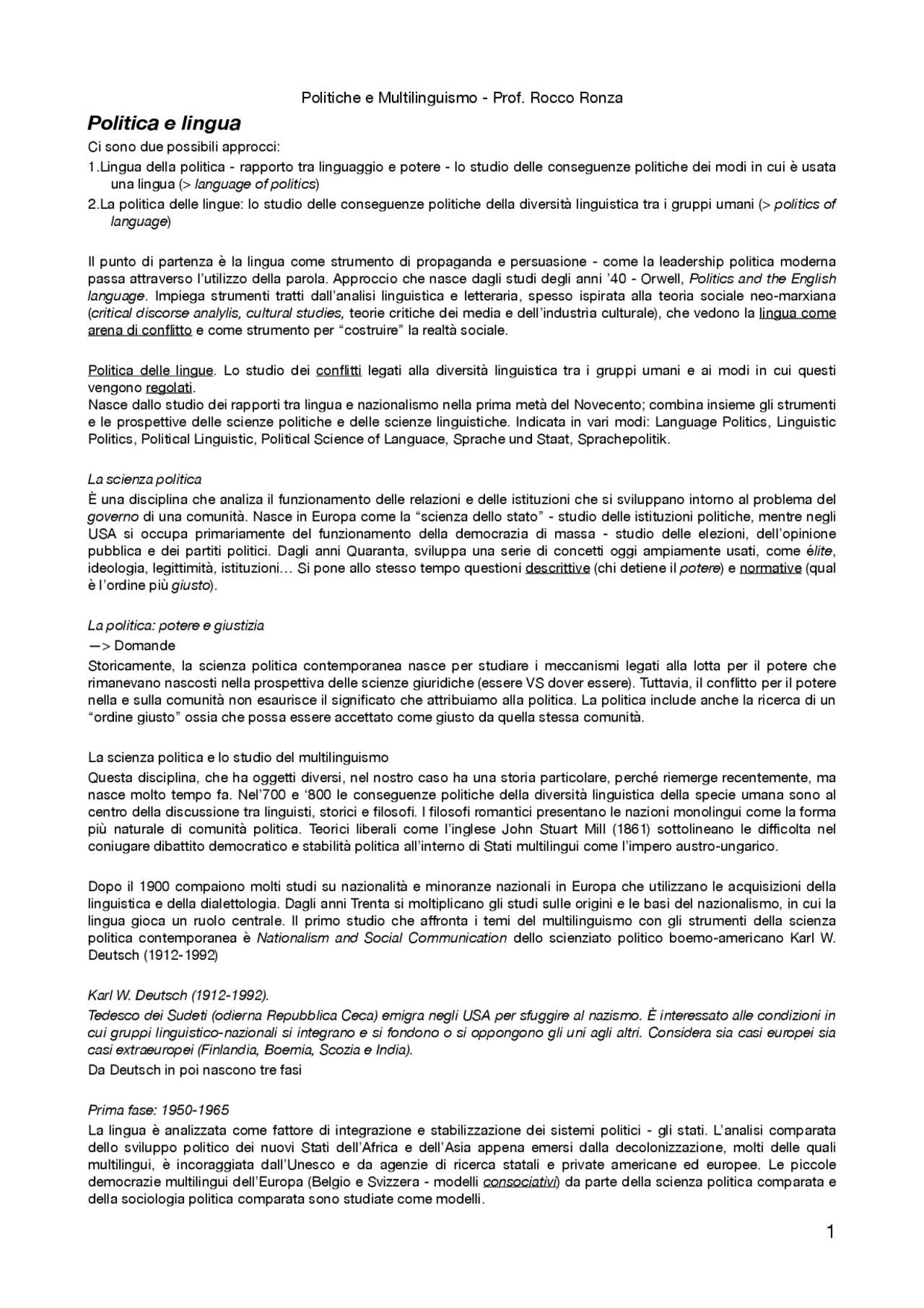 Politiche e Multilinguismo - Ronza - Docsity