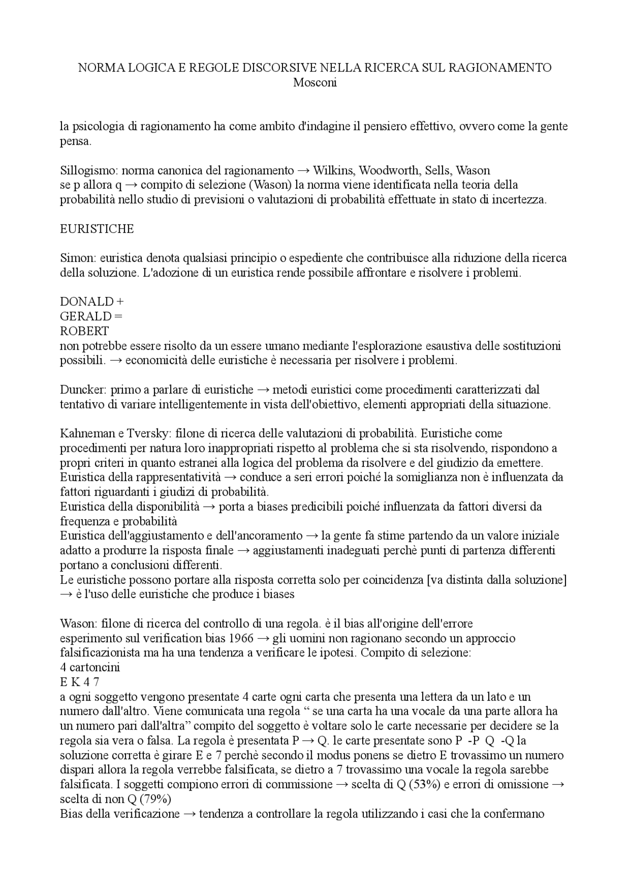 NORMA LOGICA E REGOLE DISCORSIVE NELLA RICERCA SUL RAGIONAMENTO (Mosconi) - Docsity