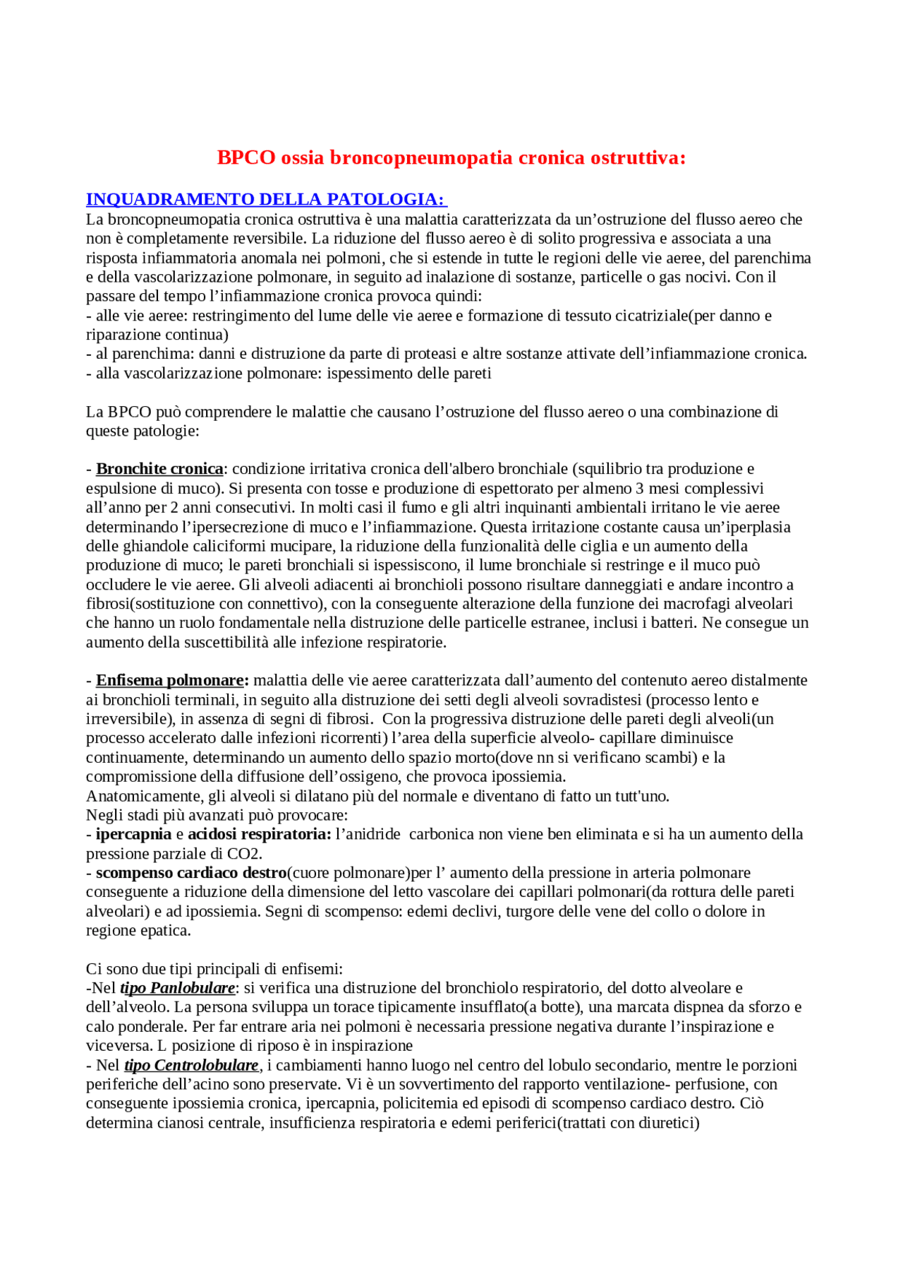 Piano Di Assistenza A Paziente Con Bpco Appunti Di Infermieristica