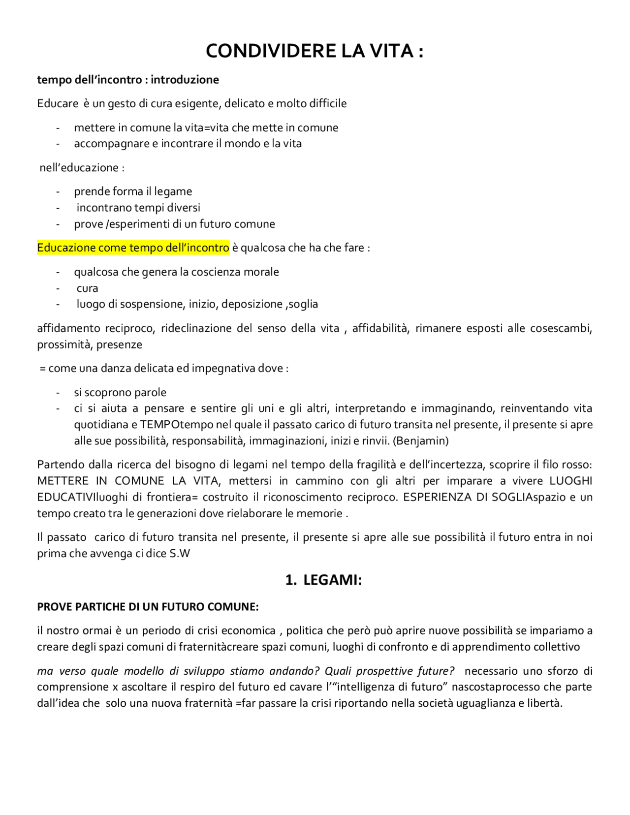 Condividere La Vita Di Lizzola Docsity