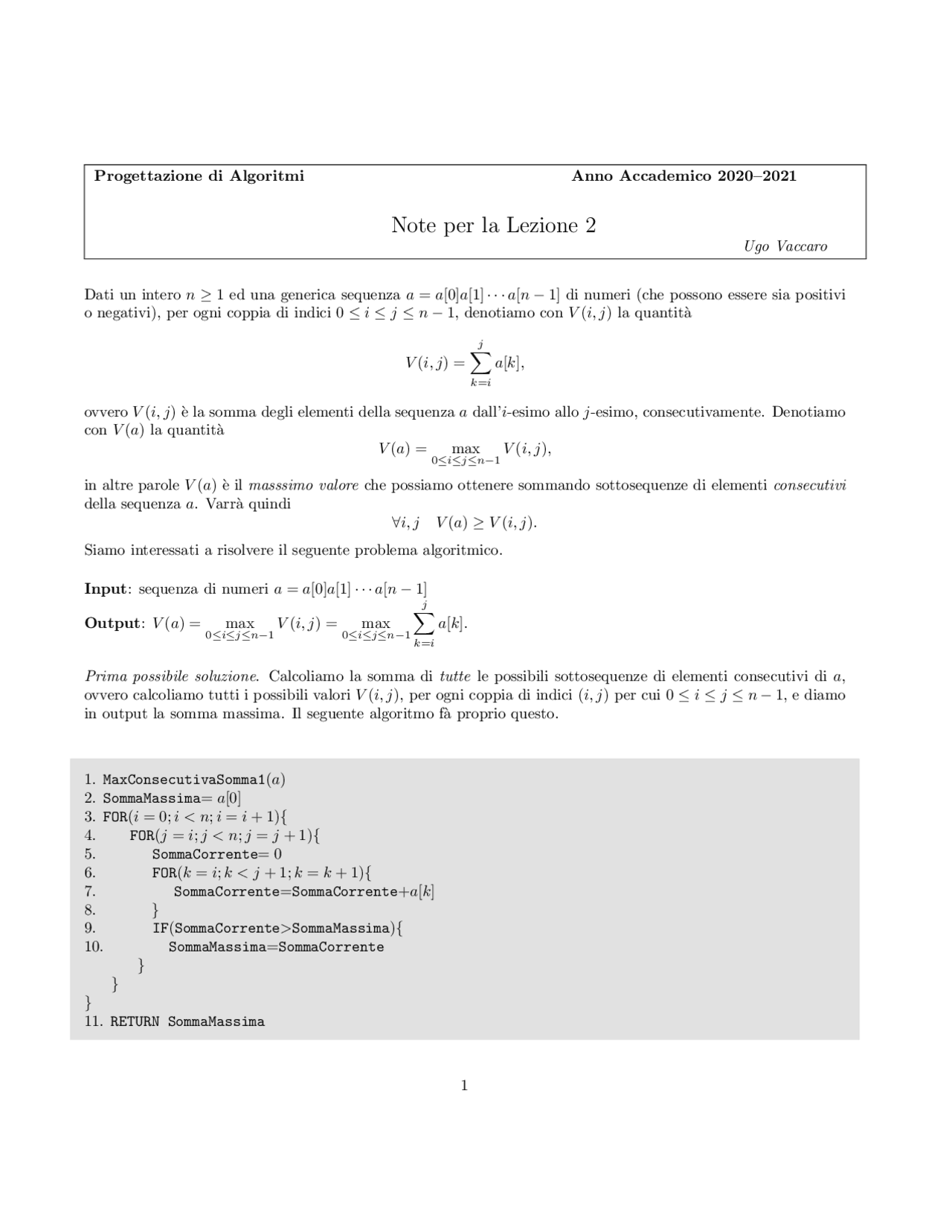 Lezione 2 Progettazione algoritmi - Docsity