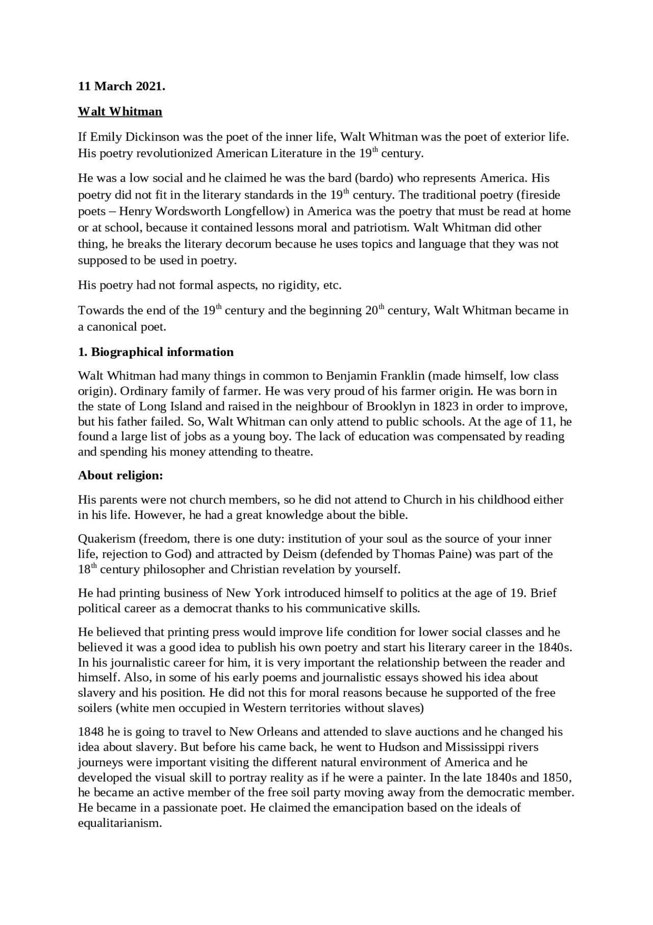 Walt Whitman and analysis of his poems | Apuntes de Literatura ...